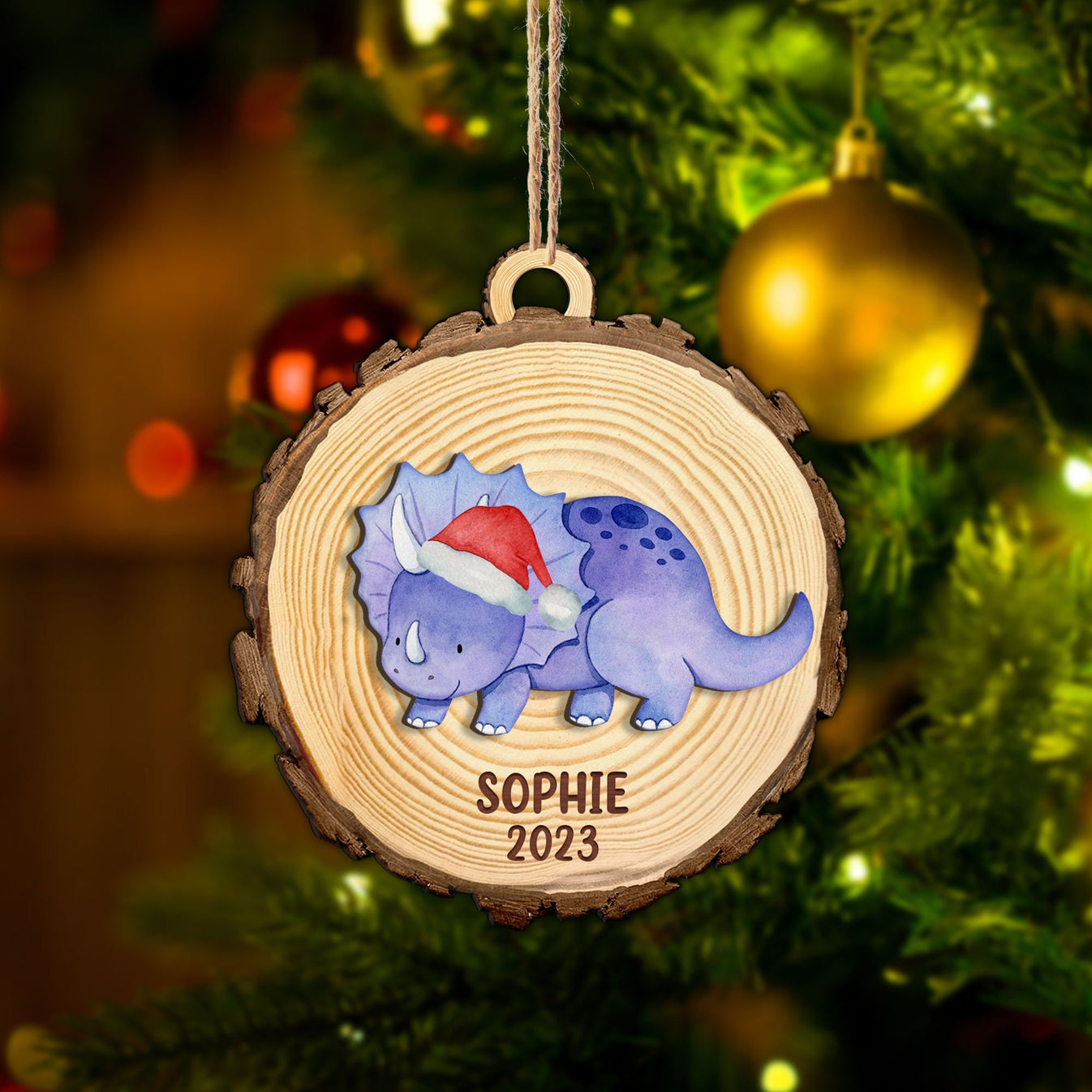 Personalized Dinosaur Layered Wood Ornament, Custom Dinosaurs Christma