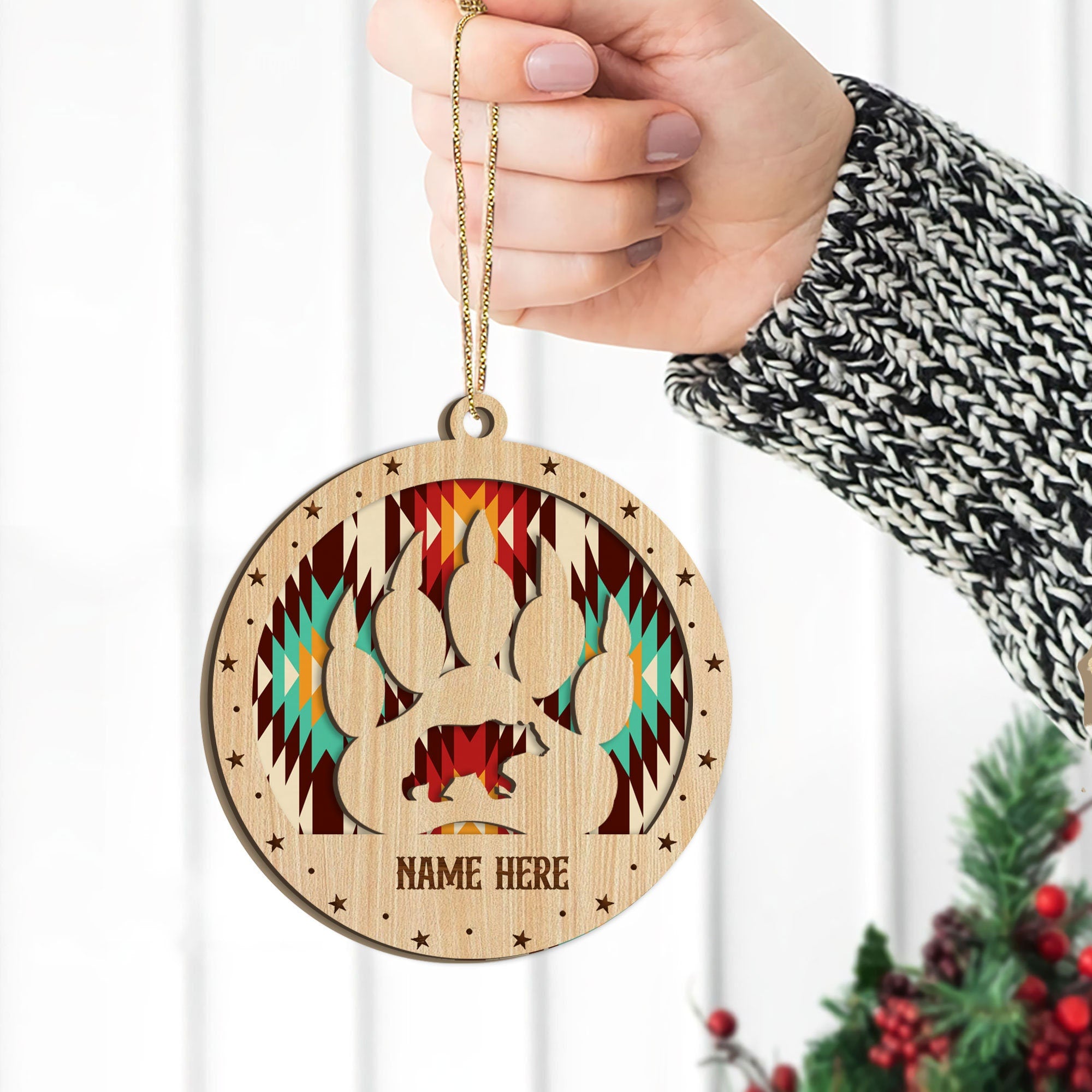 Personalized Native American Layered Wood Ornament, Custom Indigenous