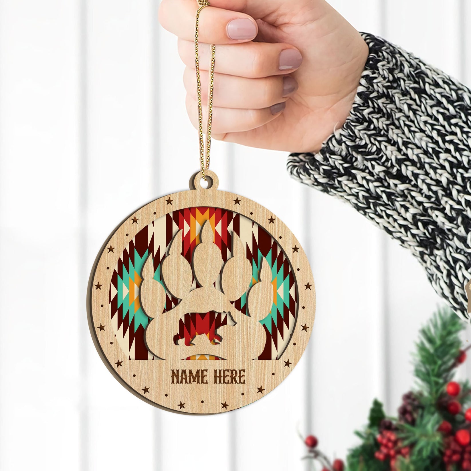 Personalized Native American Layered Wood Ornament, Custom Indigenous
