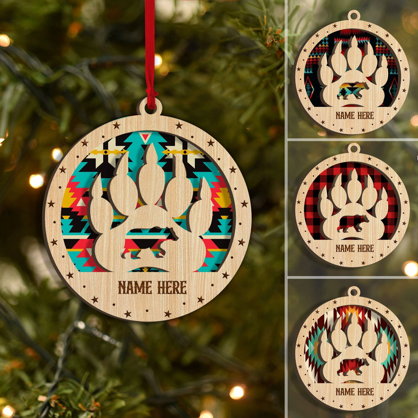 Personalized Native American Layered Wood Ornament, Custom Indigenous