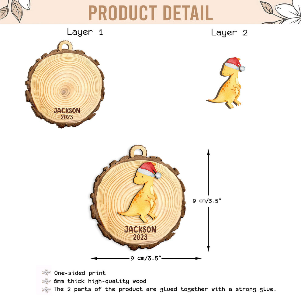 Personalized Dinosaur Layered Wood Ornament, Custom Dinosaurs Christma