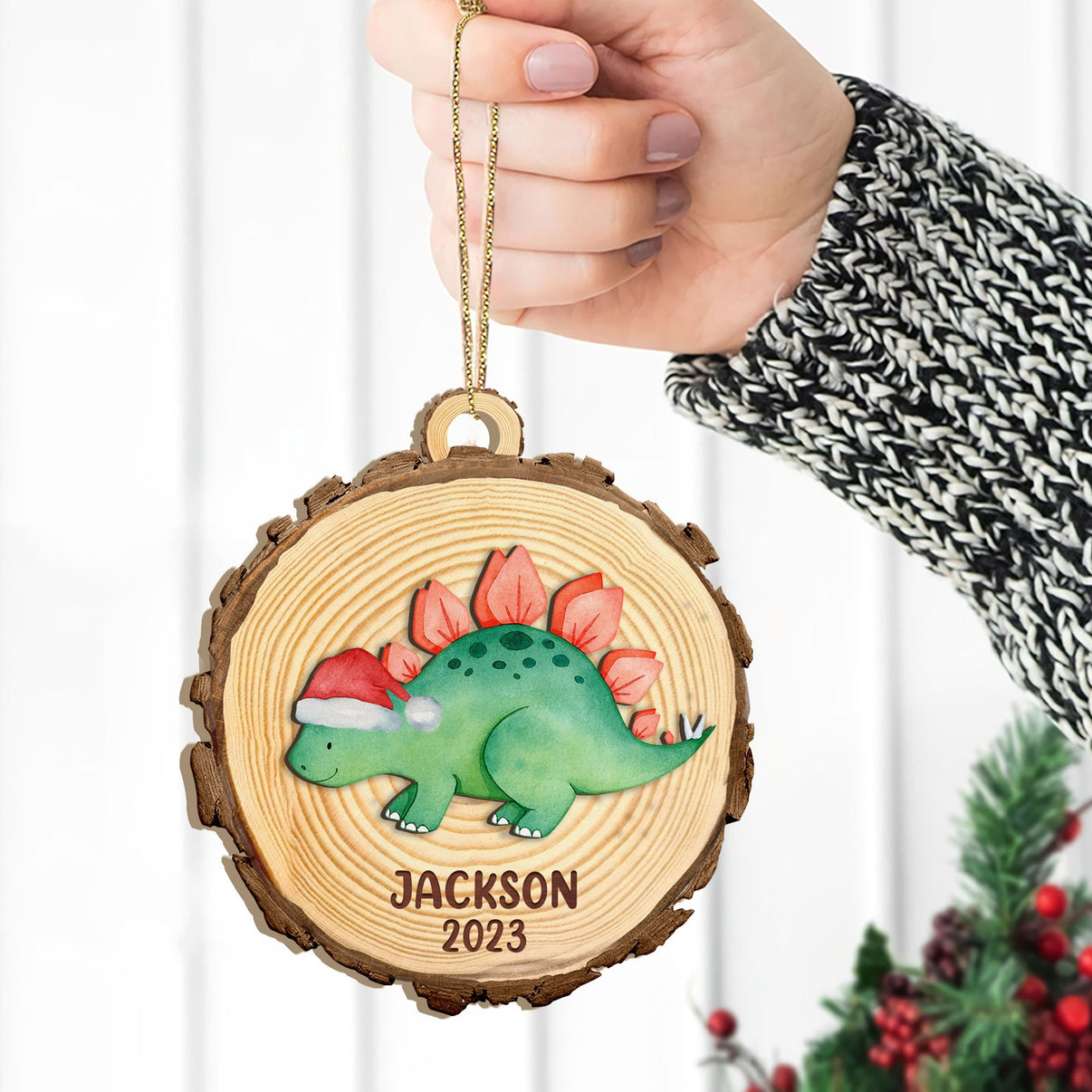 Personalized Dinosaur Layered Wood Ornament, Custom Dinosaurs Christma