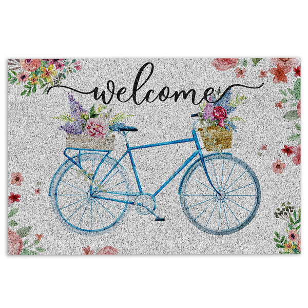 Ohaprints Doormat Outdoor Indoor Welcome Blue Bike Bicycle With - OhaPrints