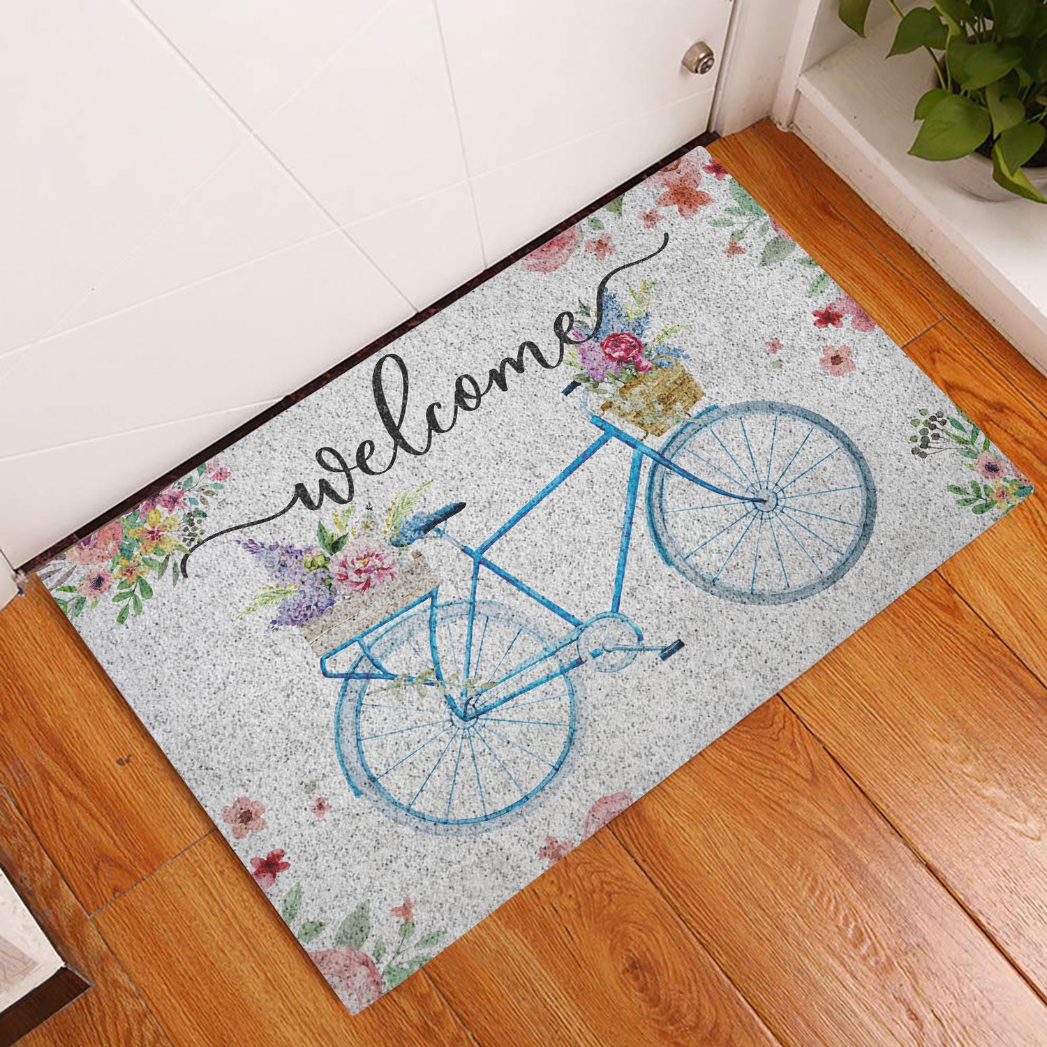 Ohaprints Doormat Outdoor Indoor Welcome Blue Bike Bicycle With - OhaPrints