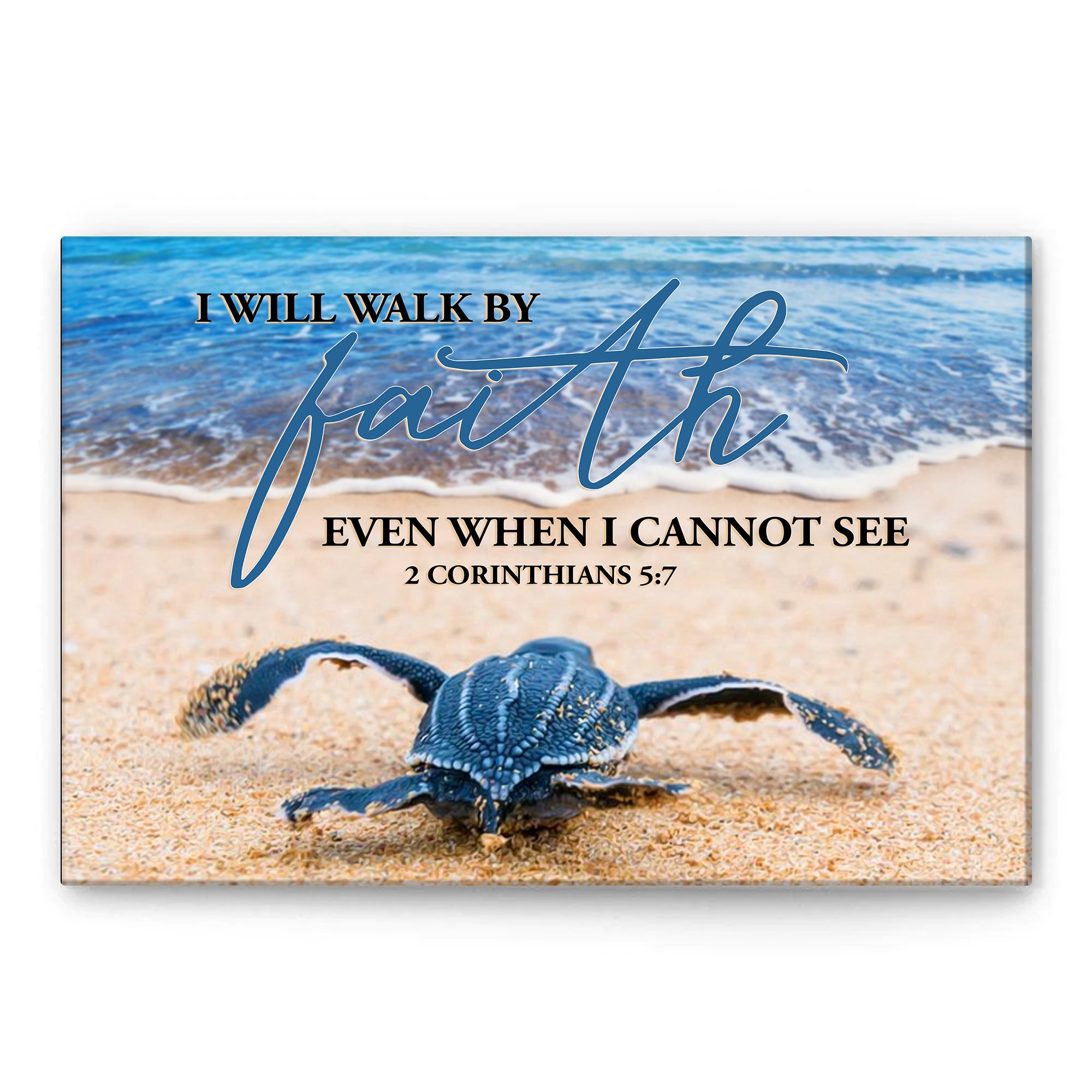 Sea Turtle Poster & Canvas, Walk by Faith, Motivational Bible Verse Wa