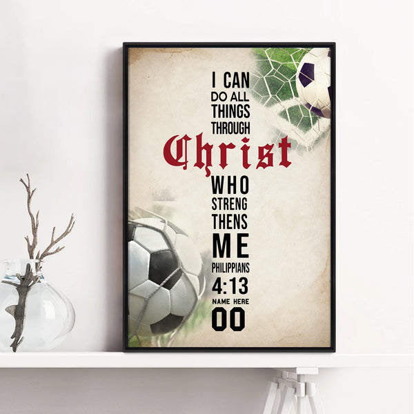 Personalized Soccer Poster & Canvas, Bible Verses Philippians 4:13 Mot ...