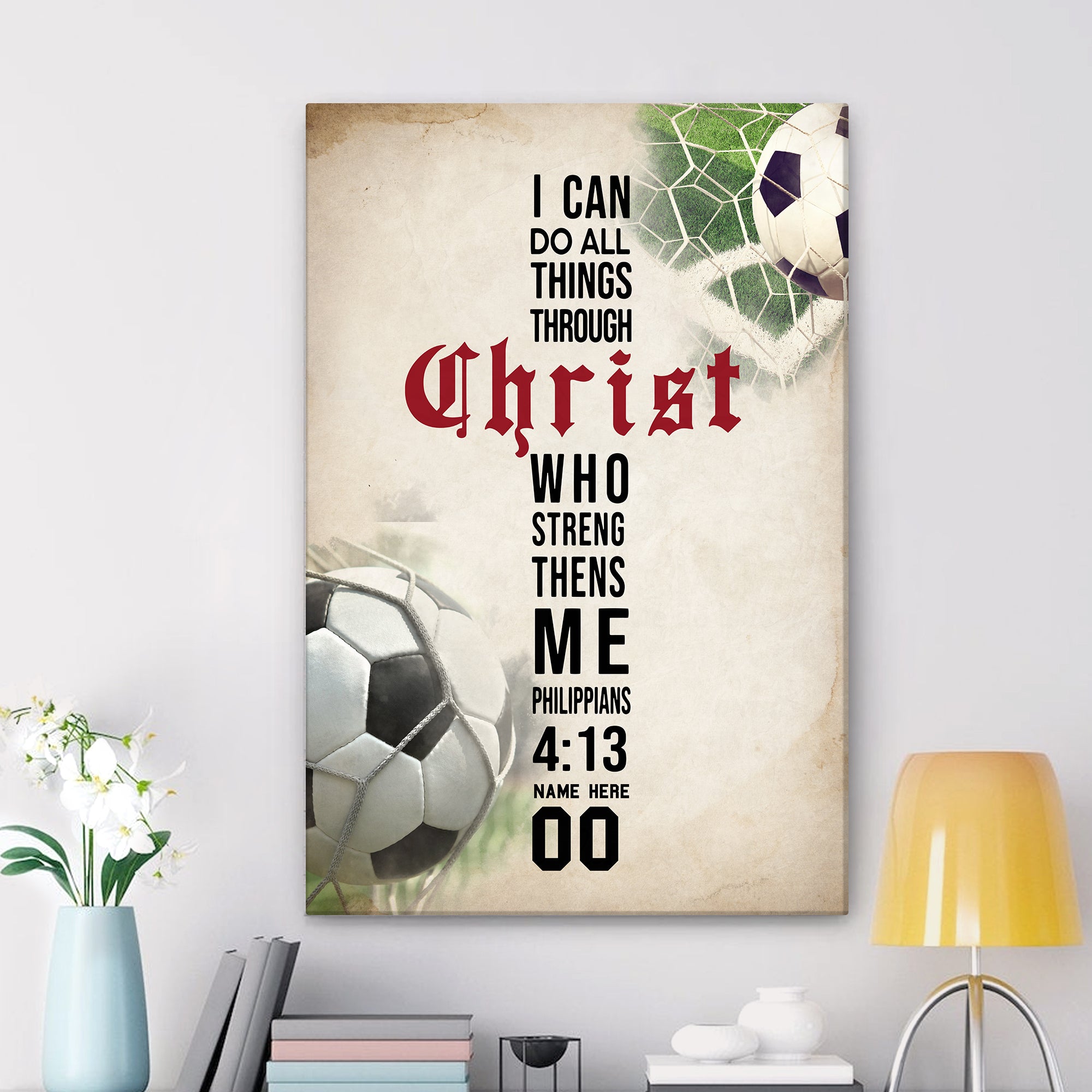 Personalized Soccer Poster & Canvas, Bible Verses Philippians 4:13 Mot ...