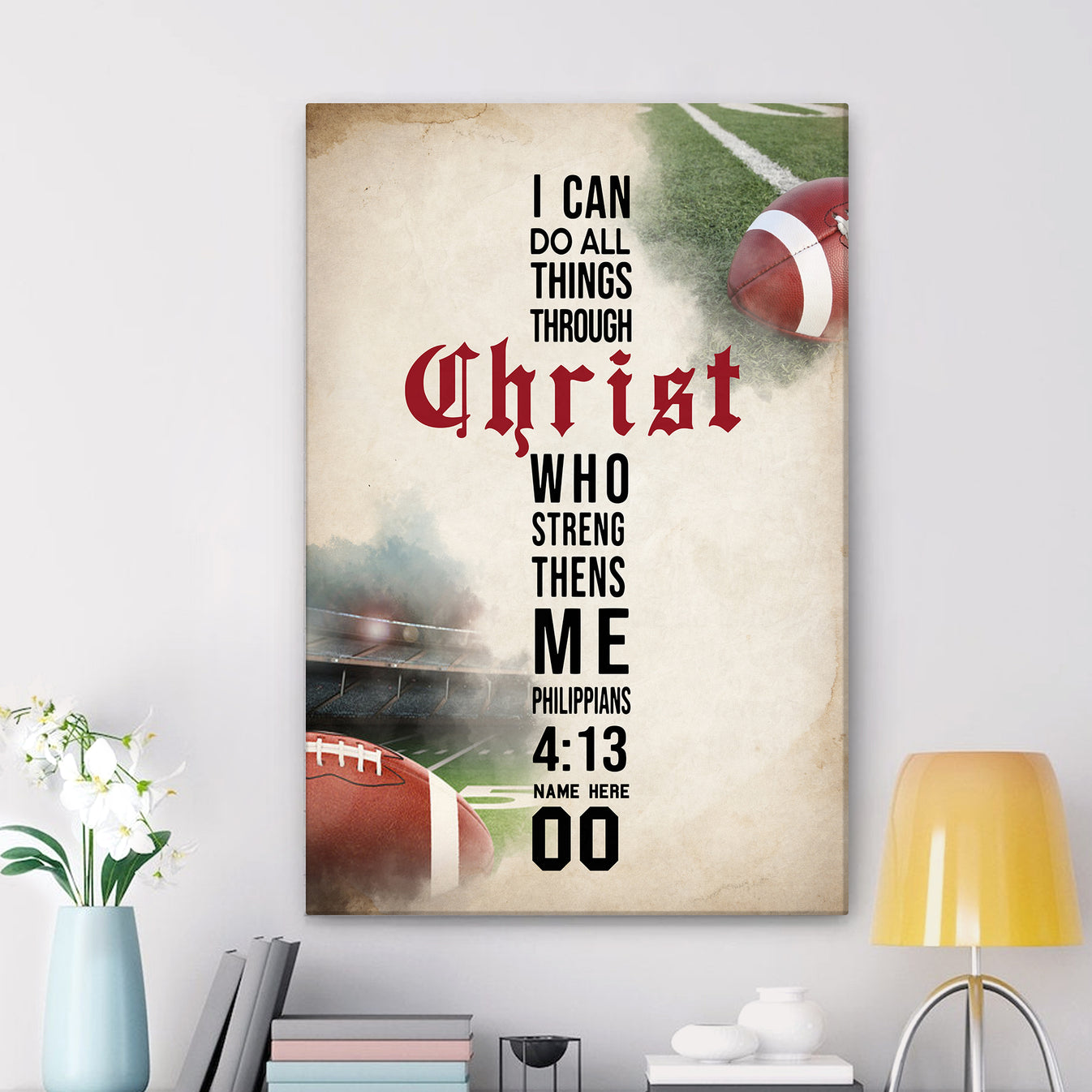 Personalized Football Poster & Canvas, Bible Verses Philippians 4:13 M