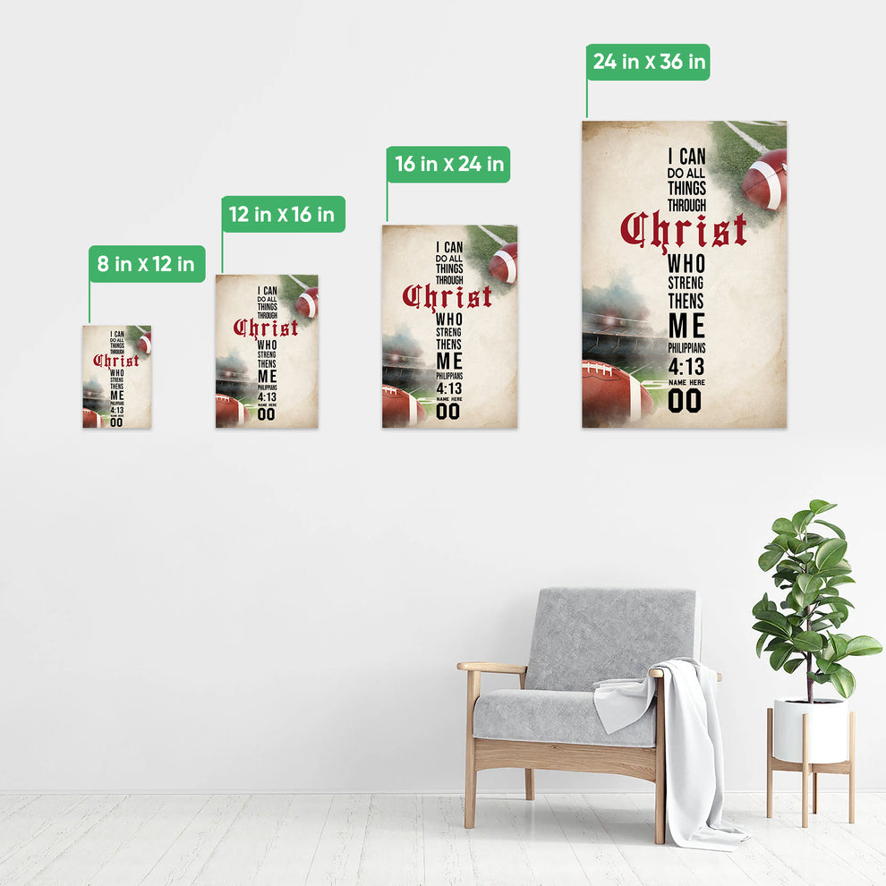 Personalized Football Poster & Canvas, Bible Verses Philippians 4:13 M