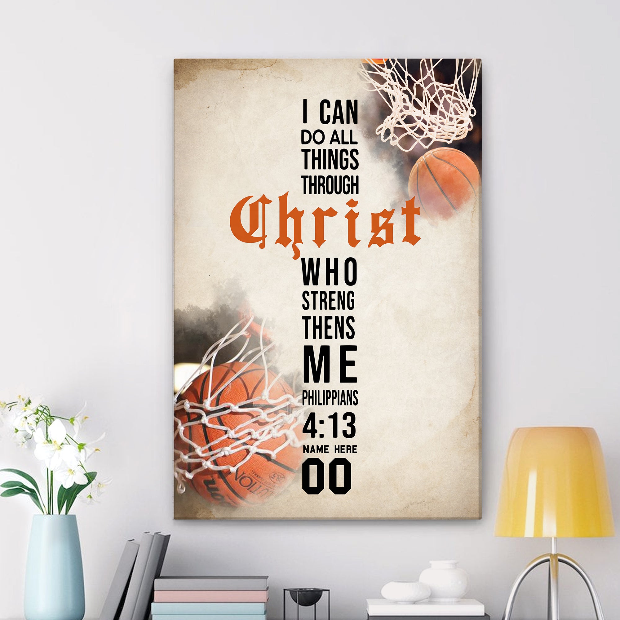 Personalized Basketball Poster & Canvas, Bible Verses Philippians 4:13 ...