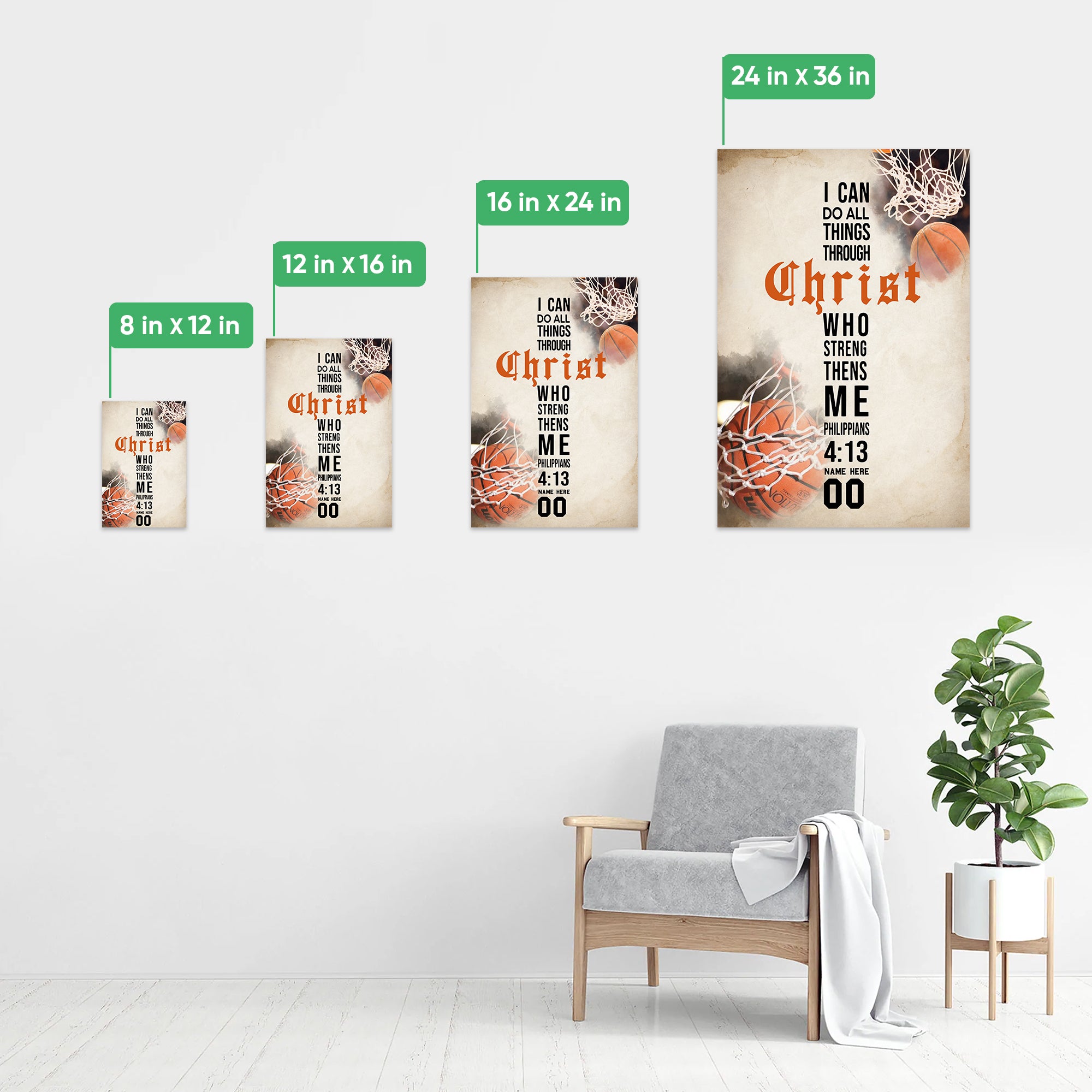 Personalized Basketball Poster & Canvas, Bible Verses Philippians 4:13 ...