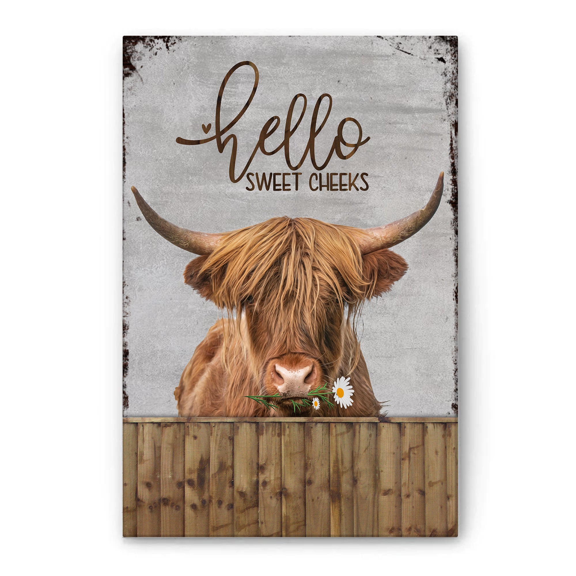 Highland Cow Poster & Canvas, Hello Sweet Cheeks, Funny Wall Art, Home