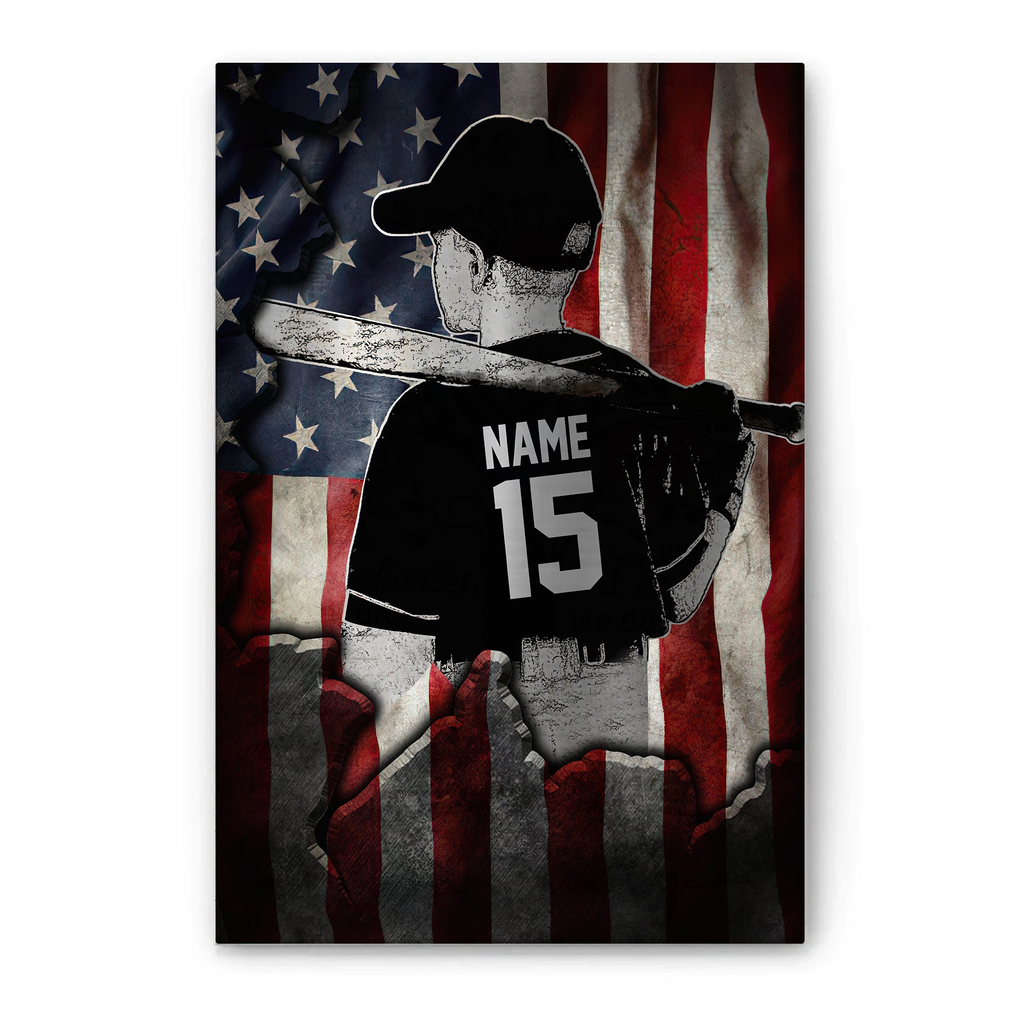 Personalized Baseball Poster & Canvas, Baseball Batter US Flag Wall Ar