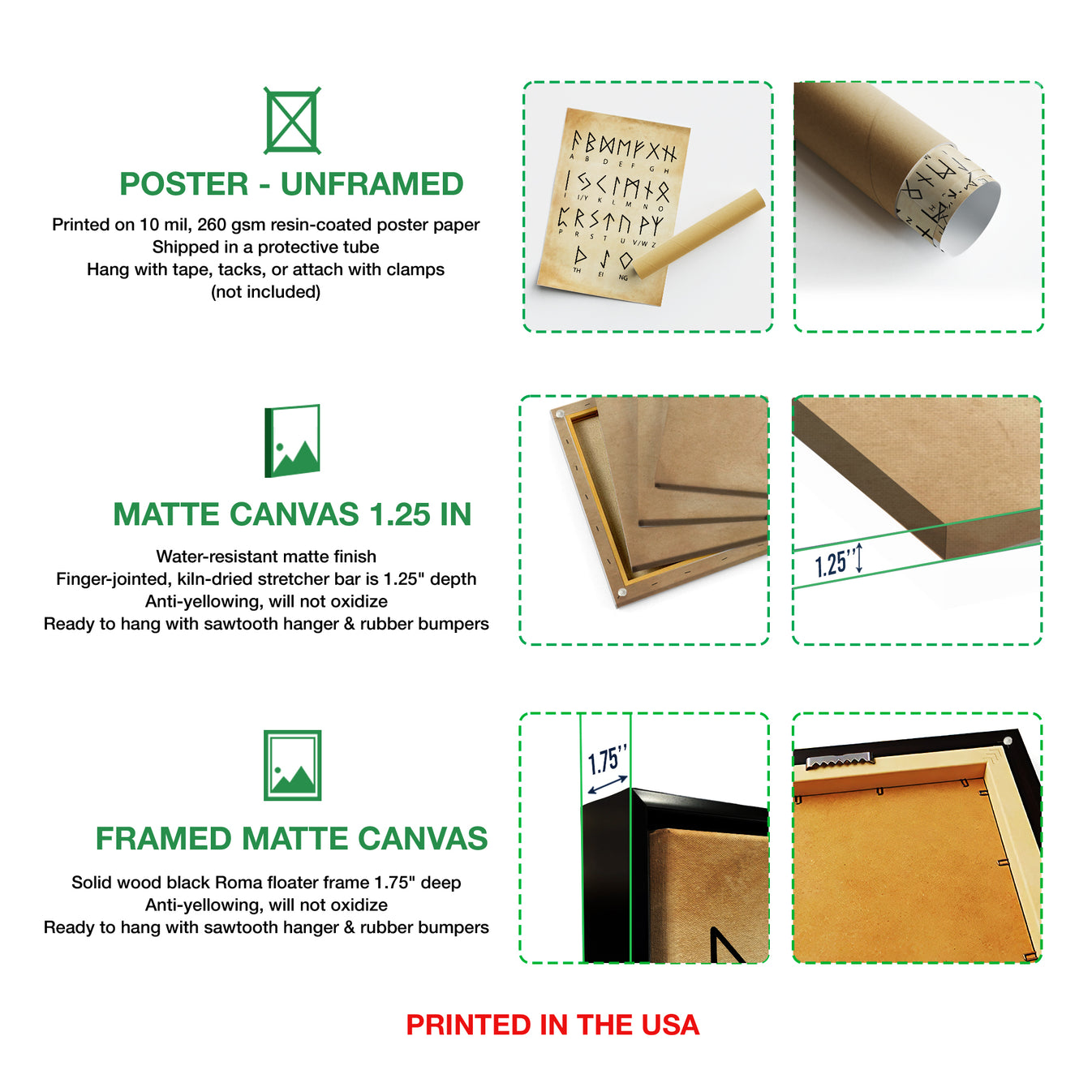 Viking Poster & Canvas, Runes Alphabet, Classic Runic Alphabet Wall Ar