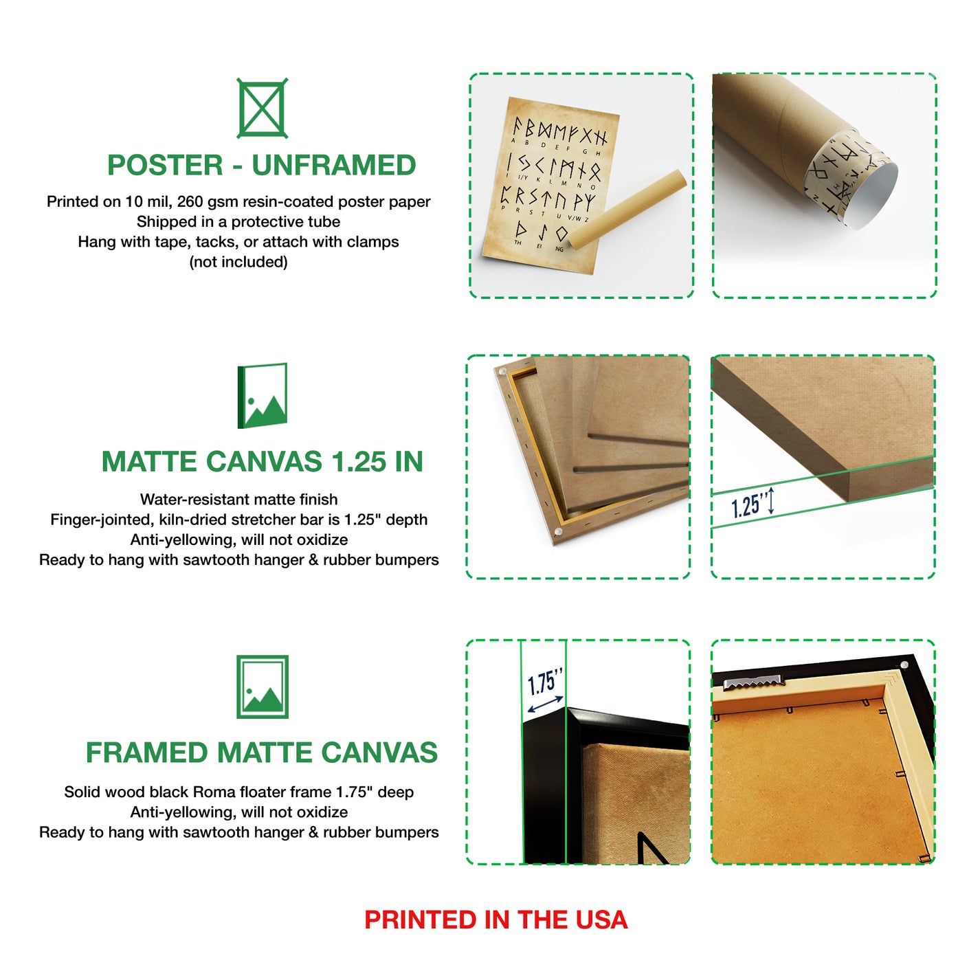 Viking Poster & Canvas, Runes Alphabet, Classic Runic Alphabet Wall Ar