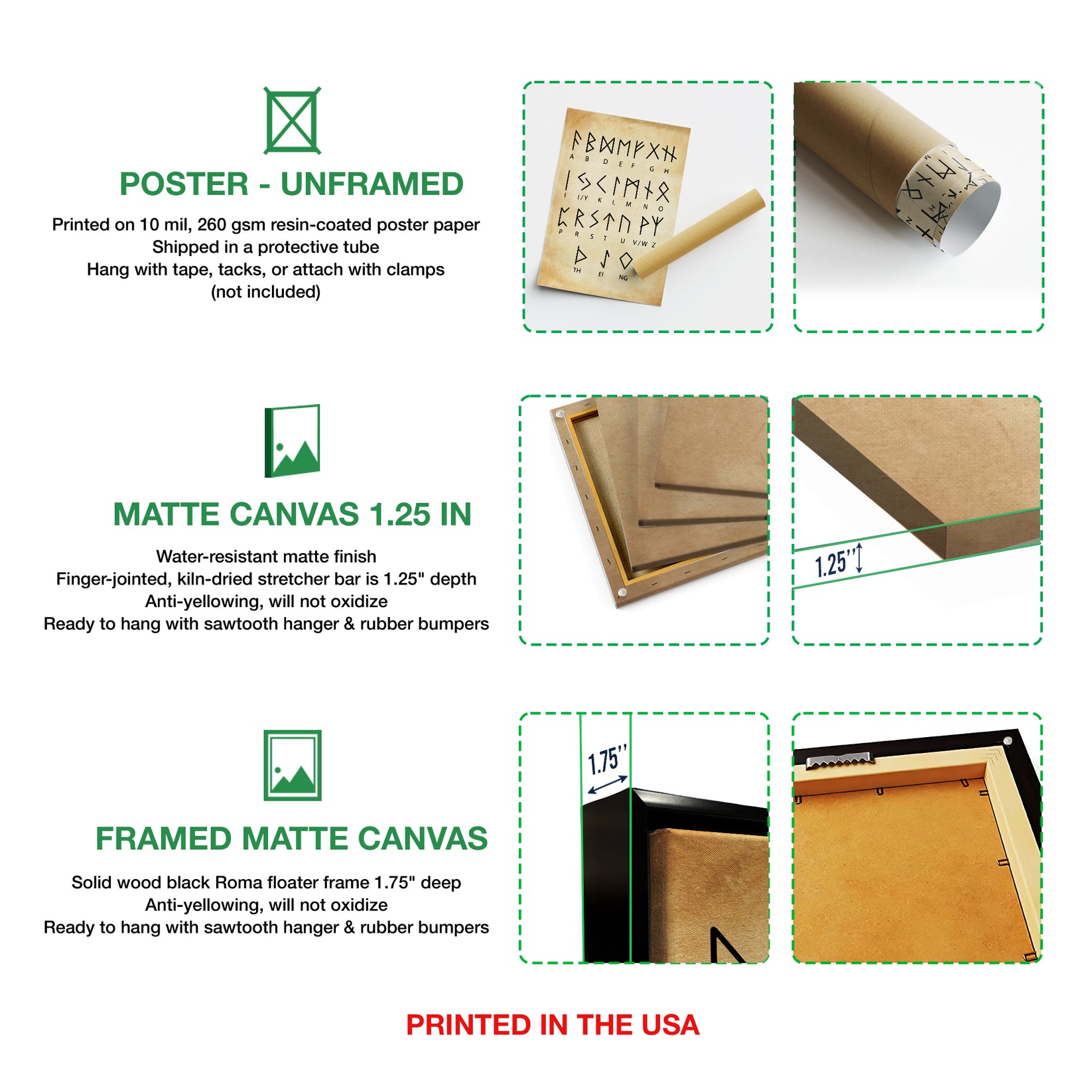 Viking Poster & Canvas, Runes Alphabet, Classic Runic Alphabet Wall Ar