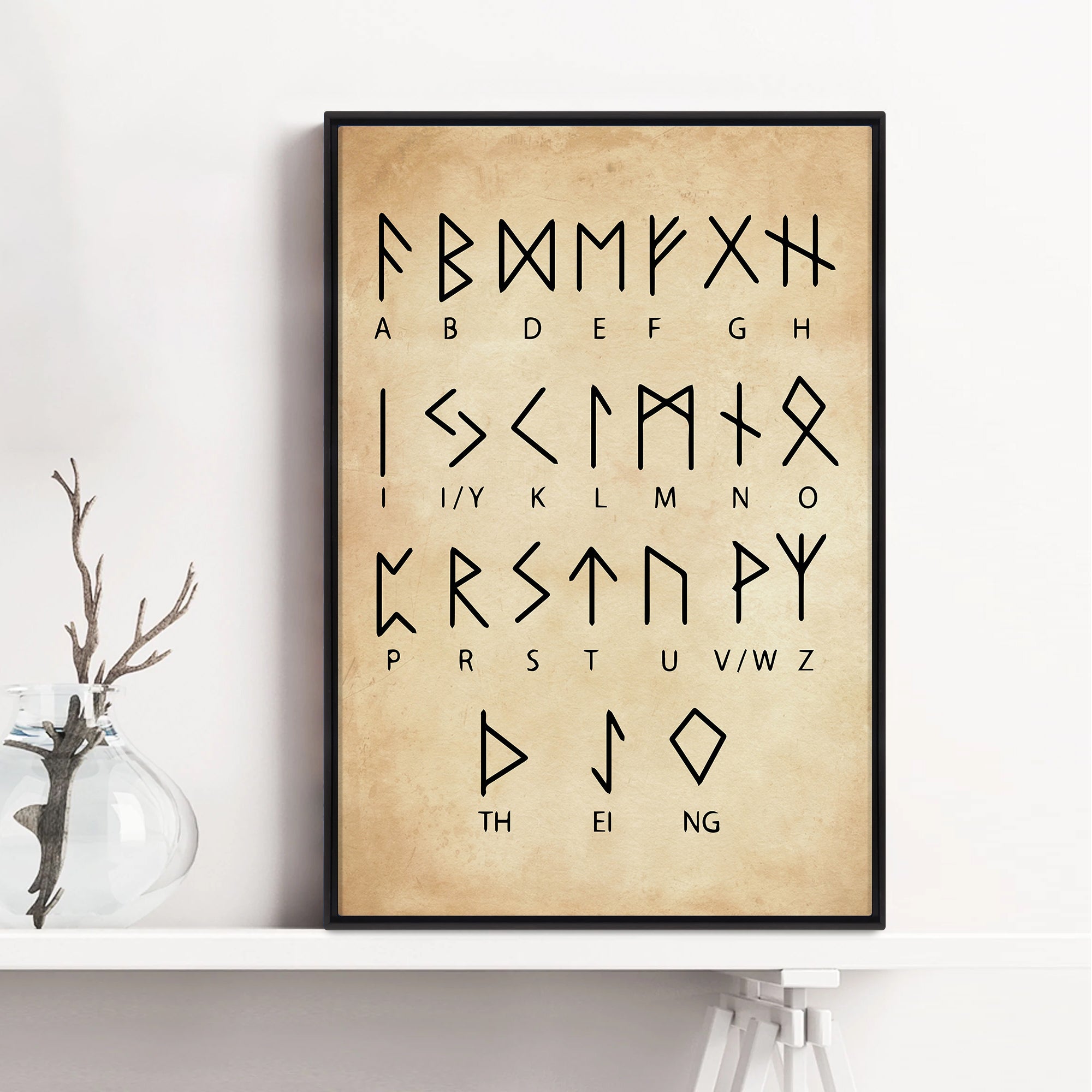 Viking Poster & Canvas, Runes Alphabet, Classic Runic Alphabet Wall Ar
