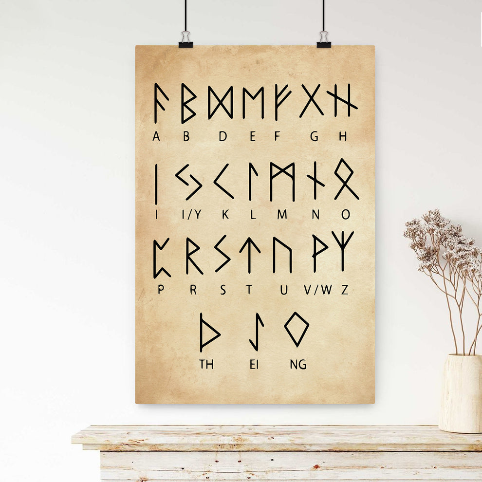 Viking Poster & Canvas, Runes Alphabet, Classic Runic Alphabet Wall Ar