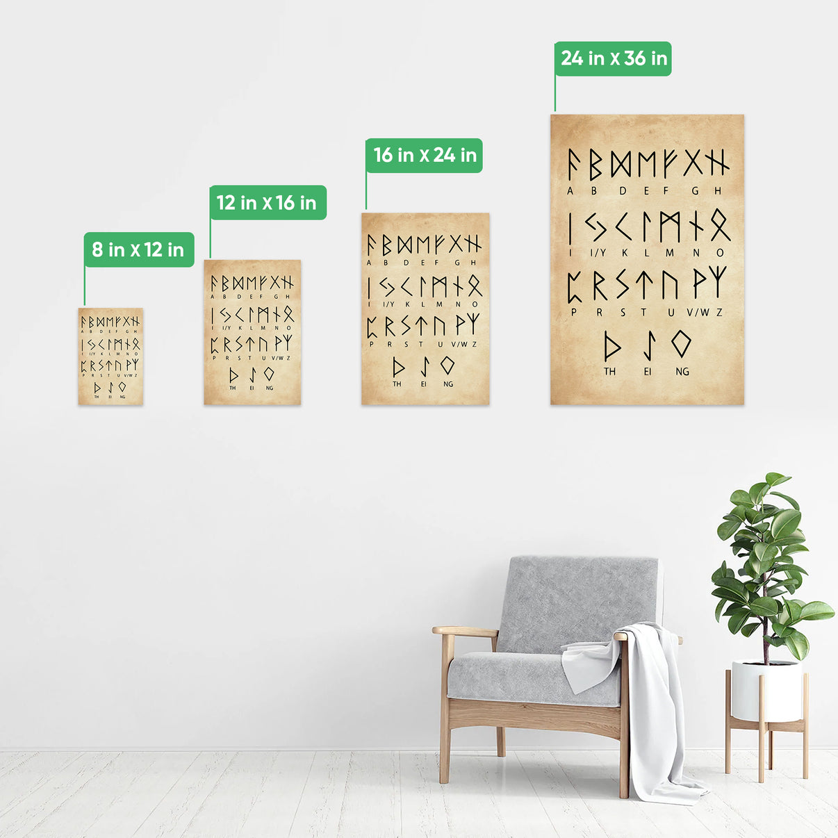 Viking Poster & Canvas, Runes Alphabet, Classic Runic Alphabet Wall Ar