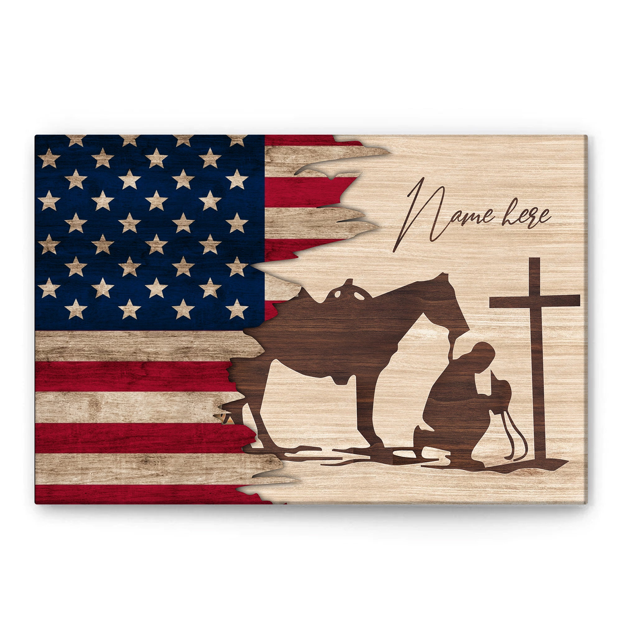 Personalized Cowboy Poster & Canvas, Cowboy's Prayer US Flag Wall Art,