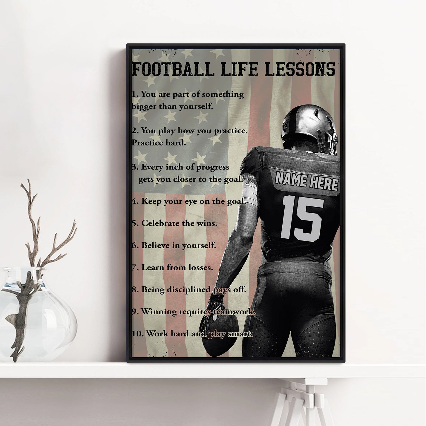 Personalized Football Poster & Canvas, Football Life Lessons US Flag W