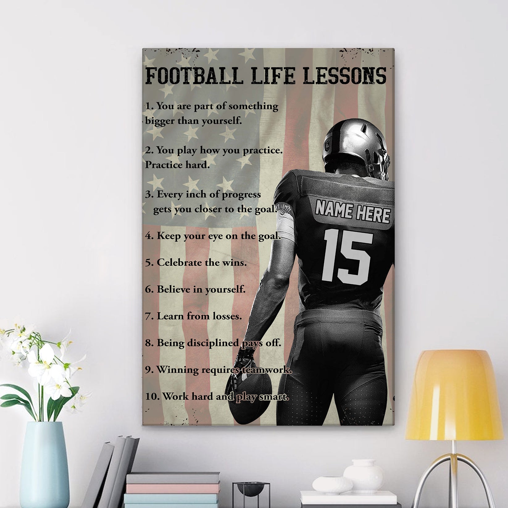Personalized Football Poster & Canvas, Football Life Lessons US Flag W
