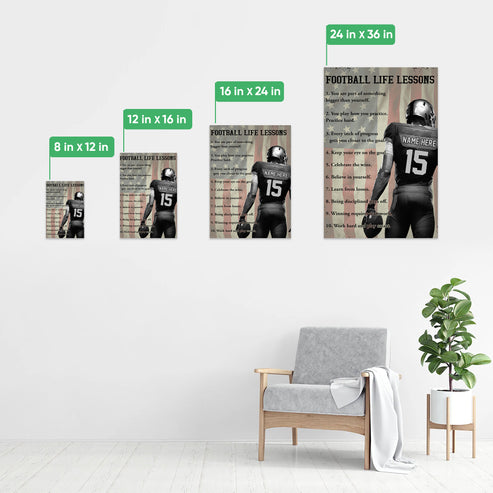 Personalized Football Poster & Canvas, Football Life Lessons US Flag W