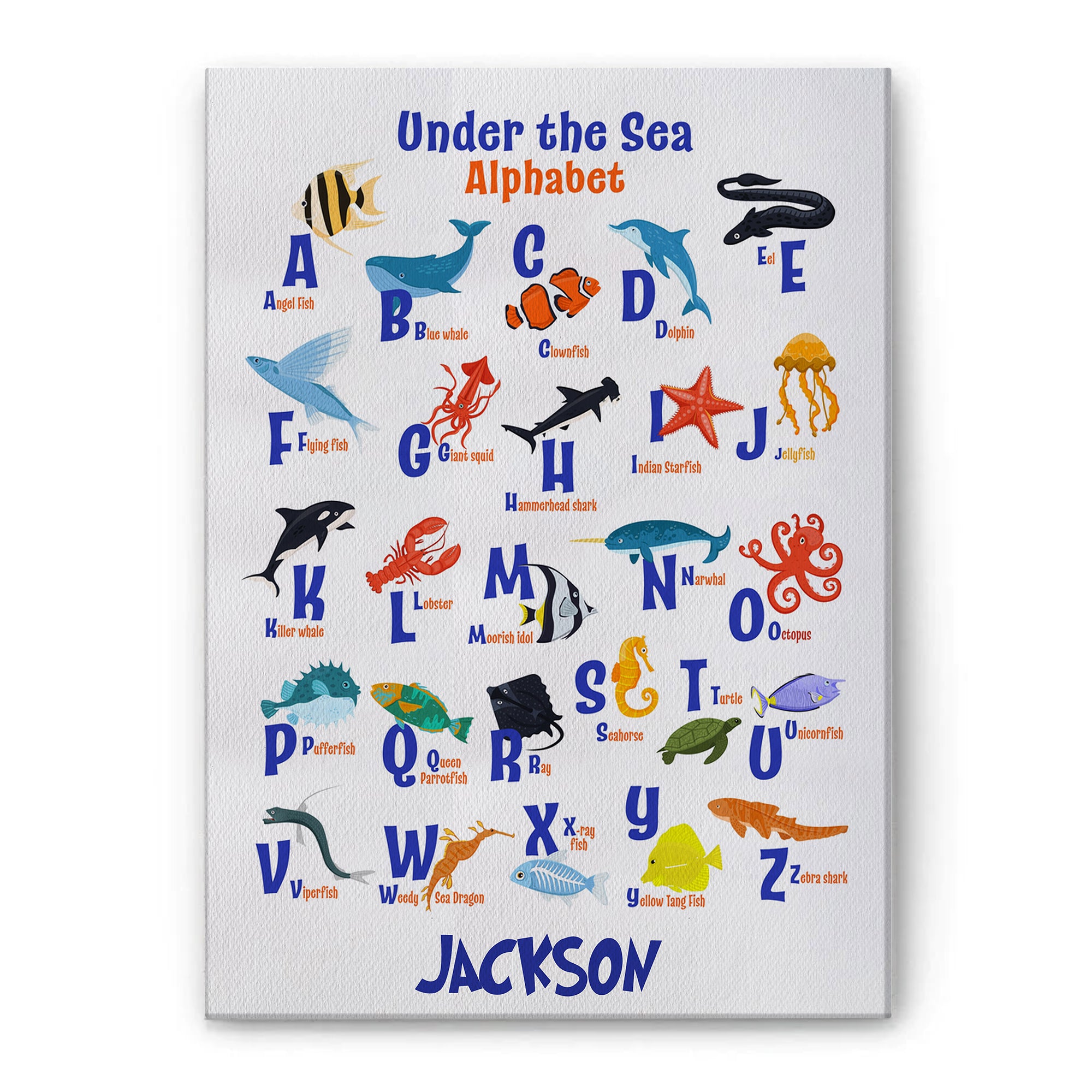 Personalized Ocean Poster & Canvas, Under The Sea Alphabet, ABC Chart