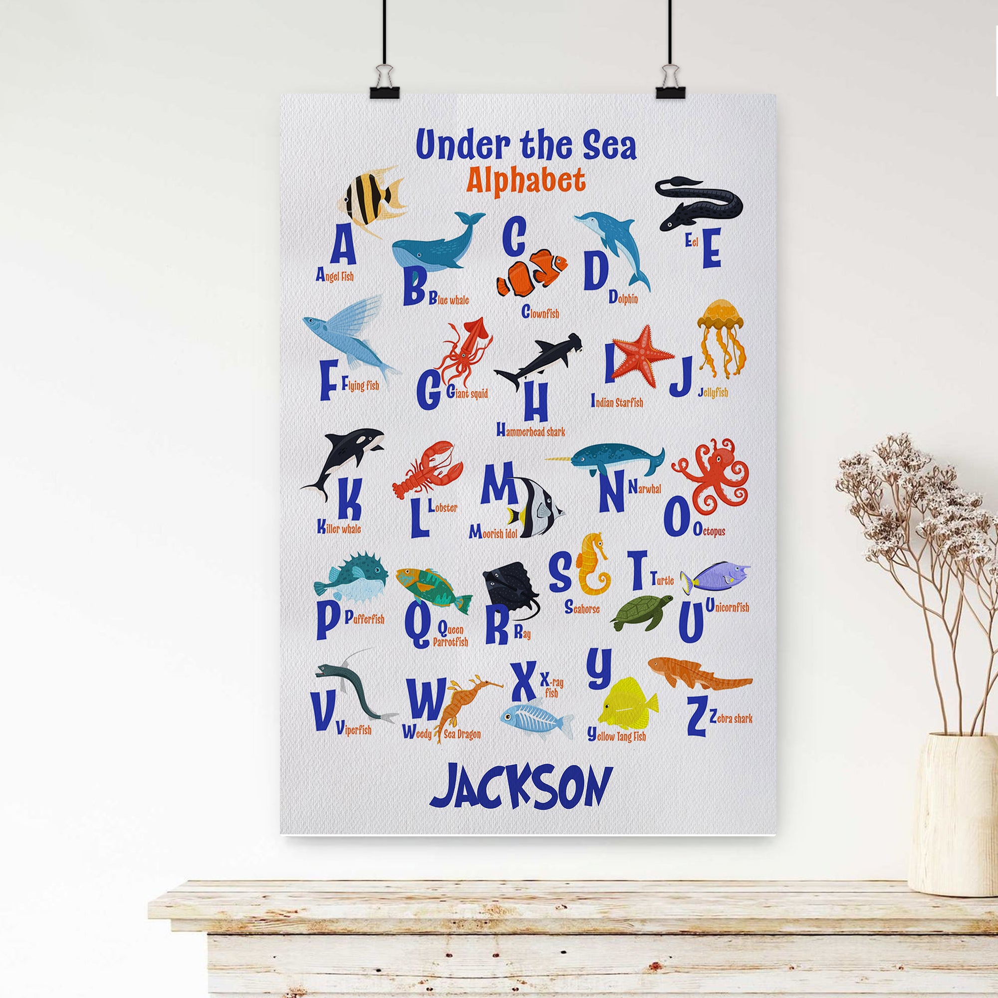Personalized Ocean Poster & Canvas, Under The Sea Alphabet, ABC Chart