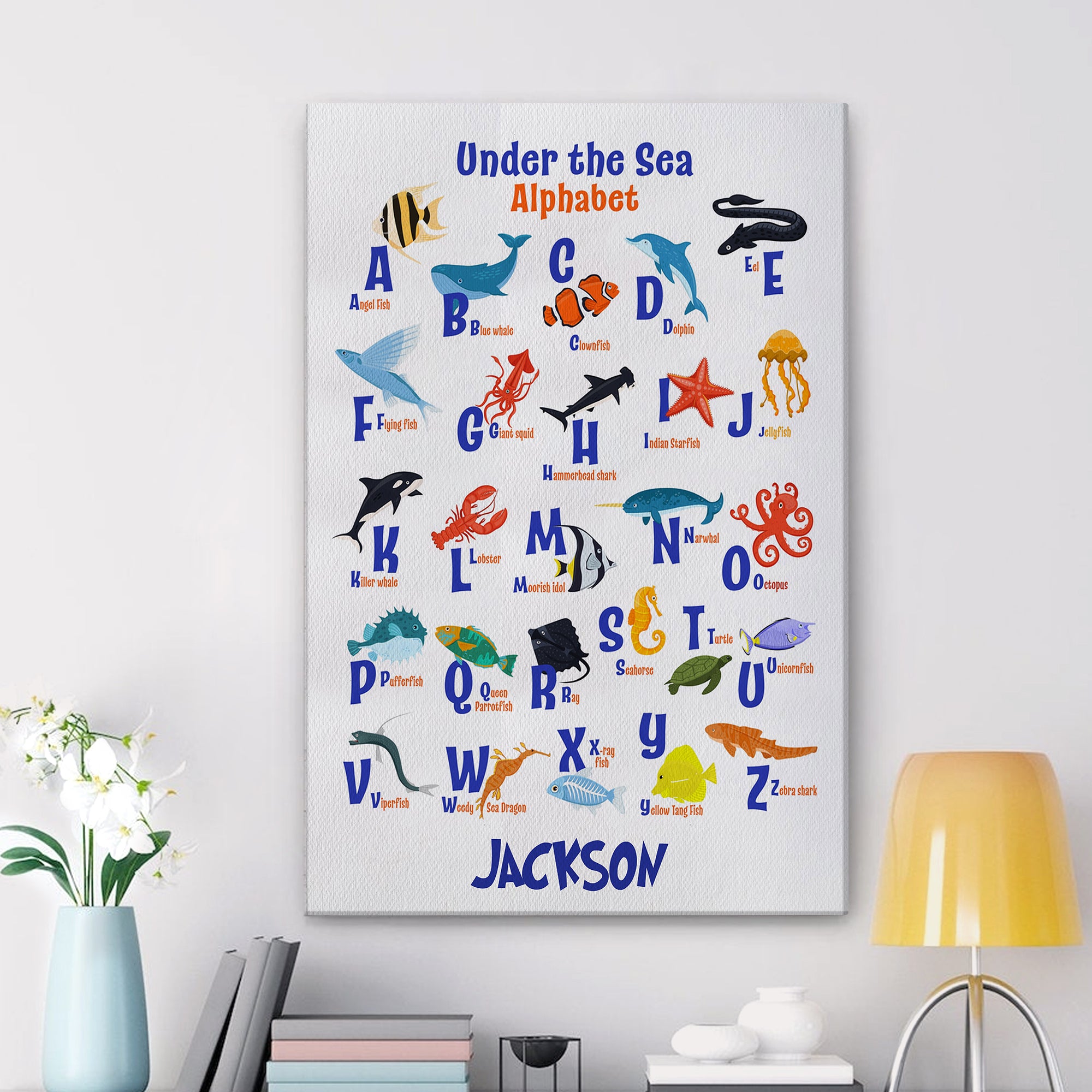 Personalized Ocean Poster & Canvas, Under The Sea Alphabet, ABC Chart