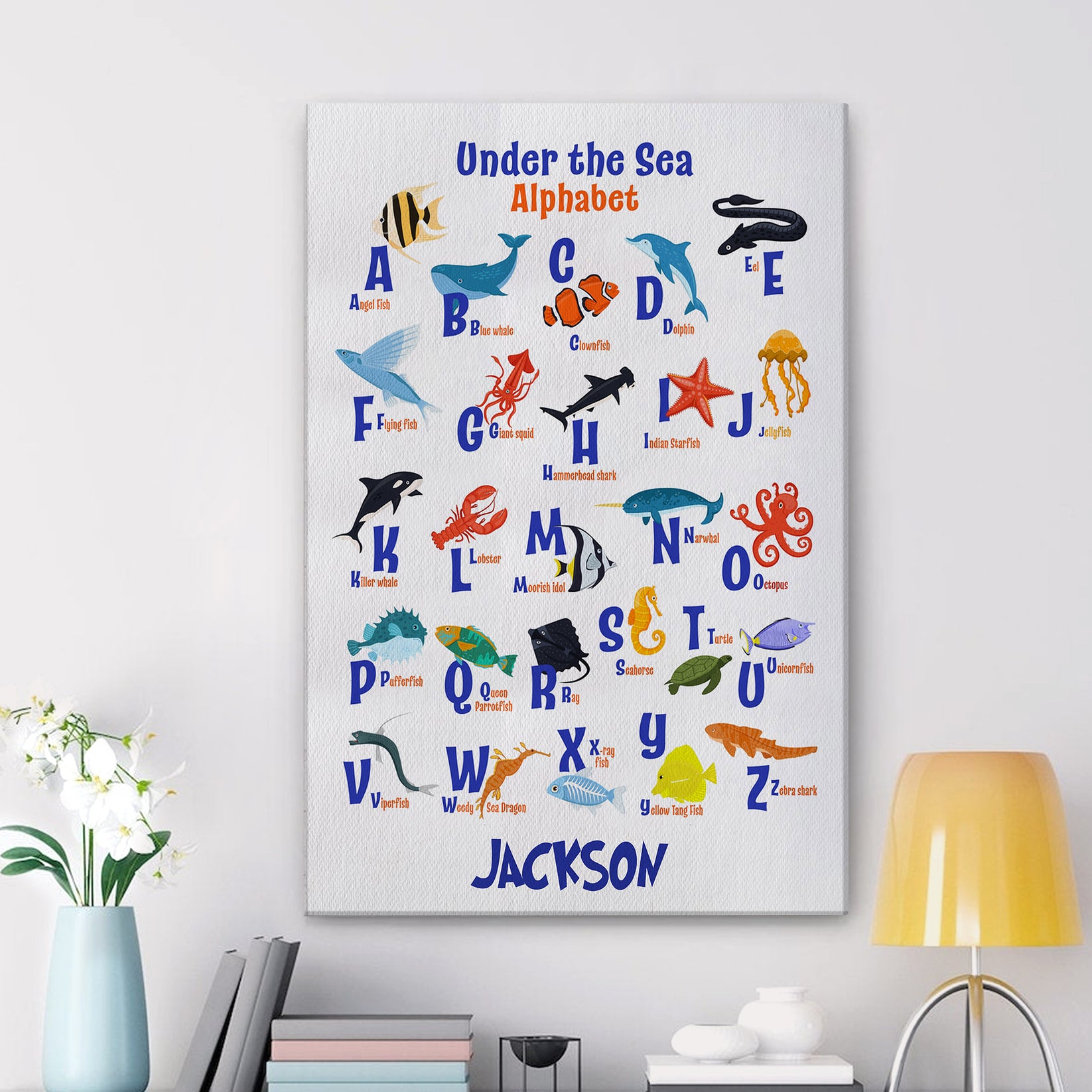 Personalized Ocean Poster & Canvas, Under The Sea Alphabet, ABC Chart