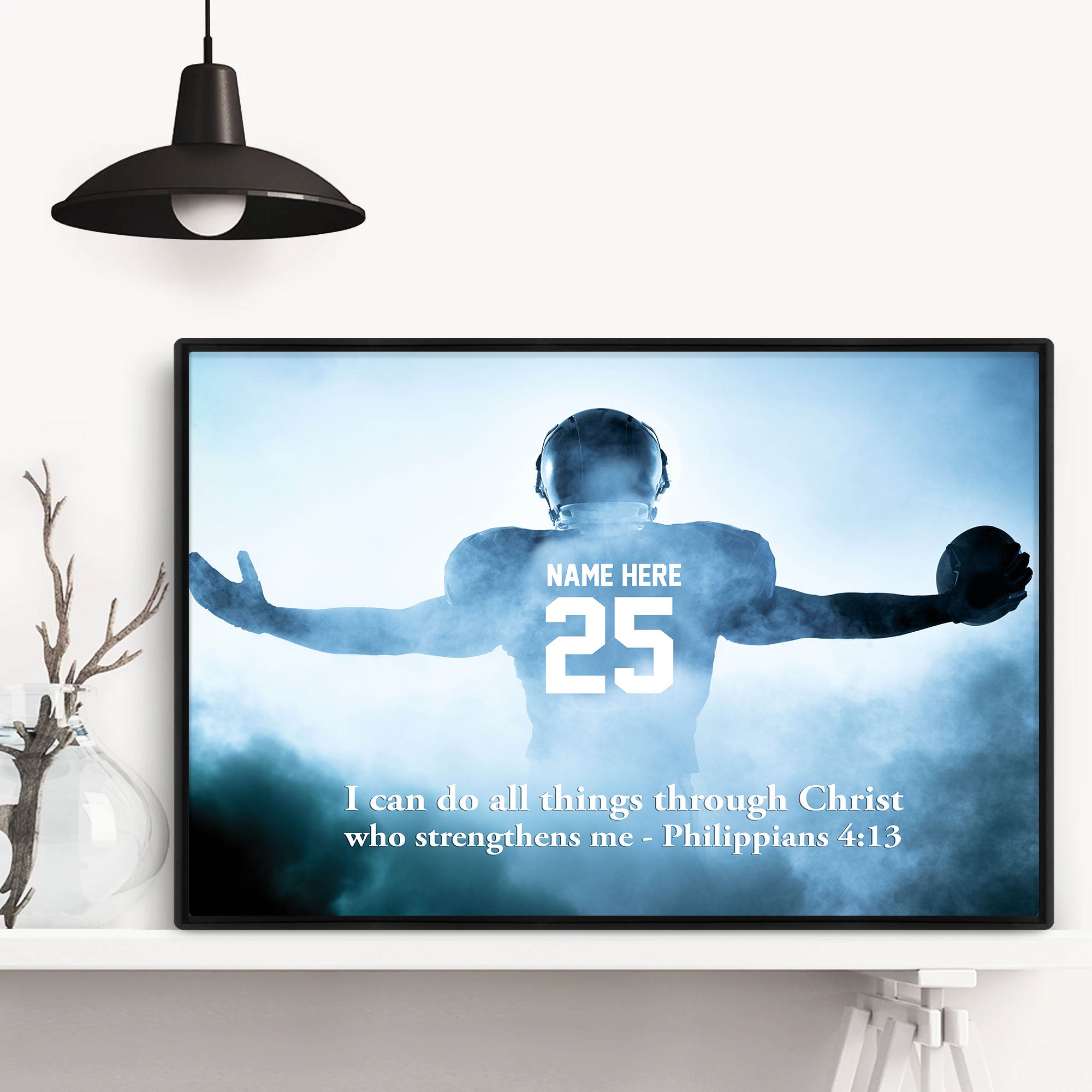 Personalized Football Poster & Canvas, Philippians 4:13 - Motivational