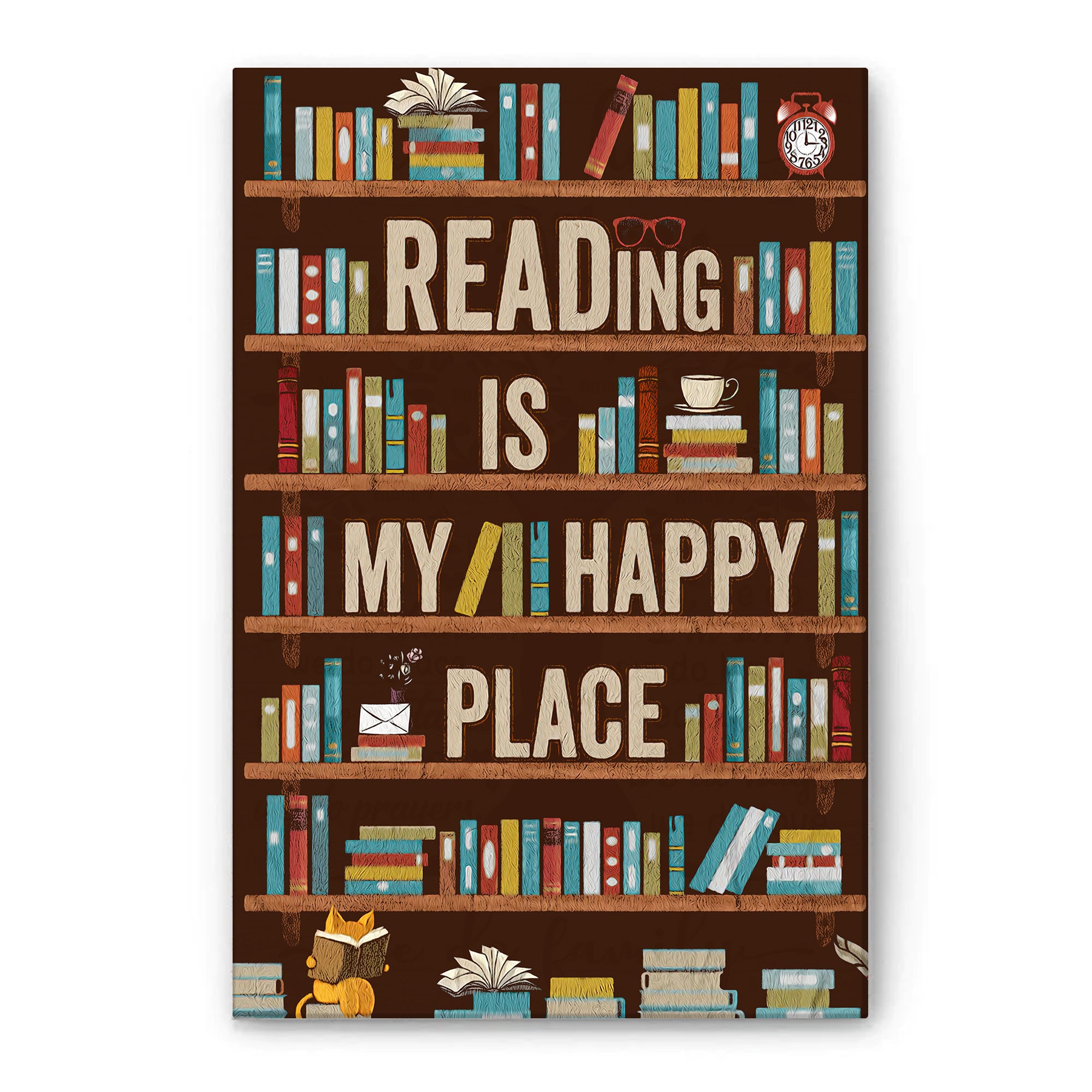 Book Poster & Canvas, Reading Is My Happy Place Wall Art, Home Decor F