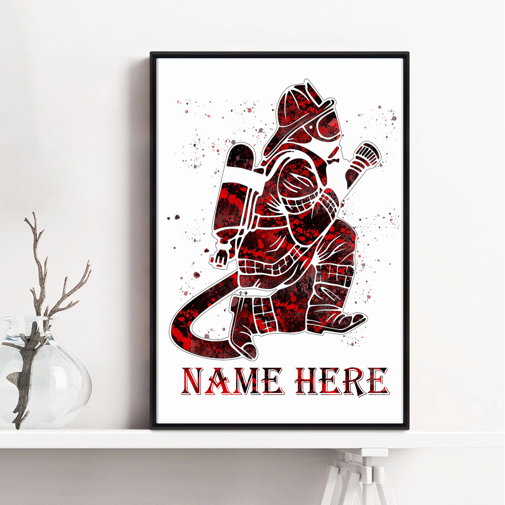 Personalized Firefighter Poster & Canvas, Watercolor Fireman Wall Art,