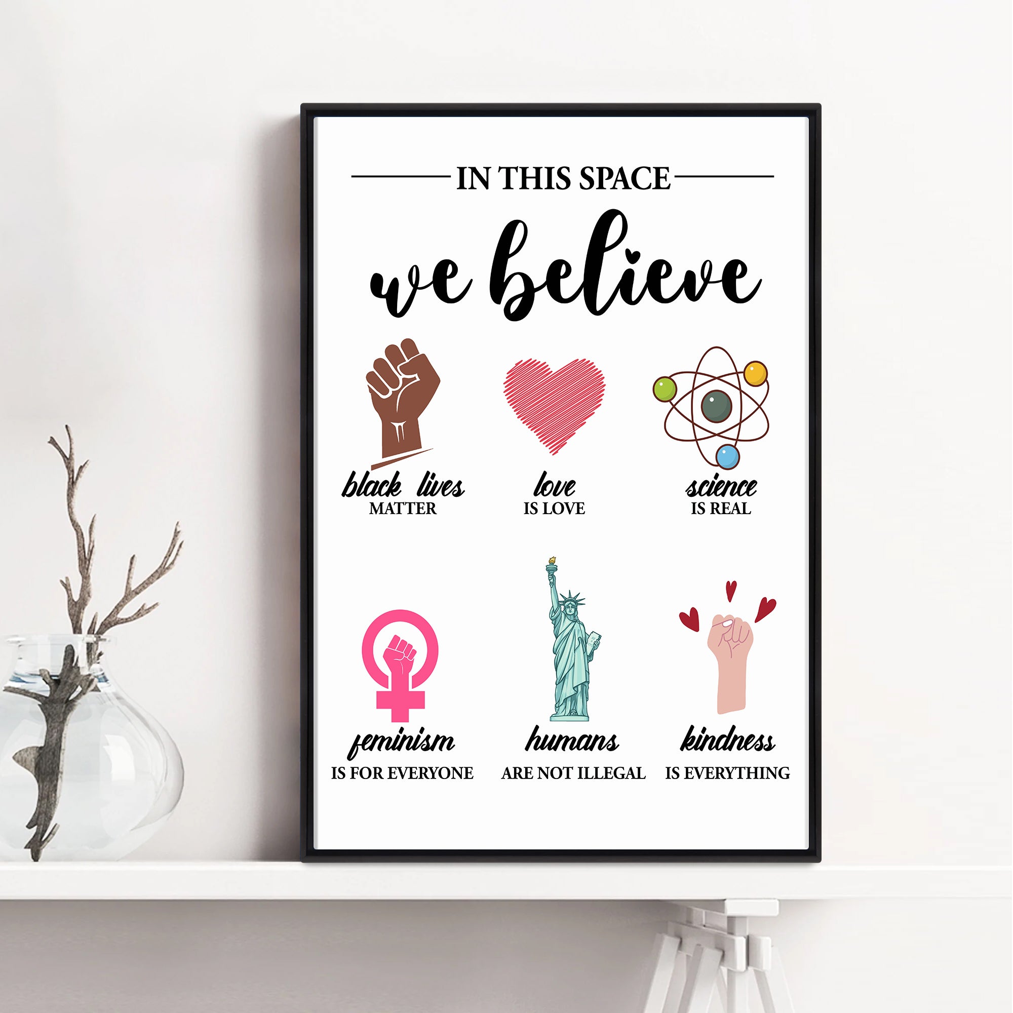 Social Justice Poster & Canvas, In This Place We Believe Equality, Hum