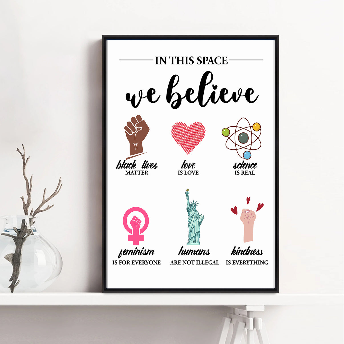 Social Justice Poster & Canvas, In This Place We Believe Equality, Hum