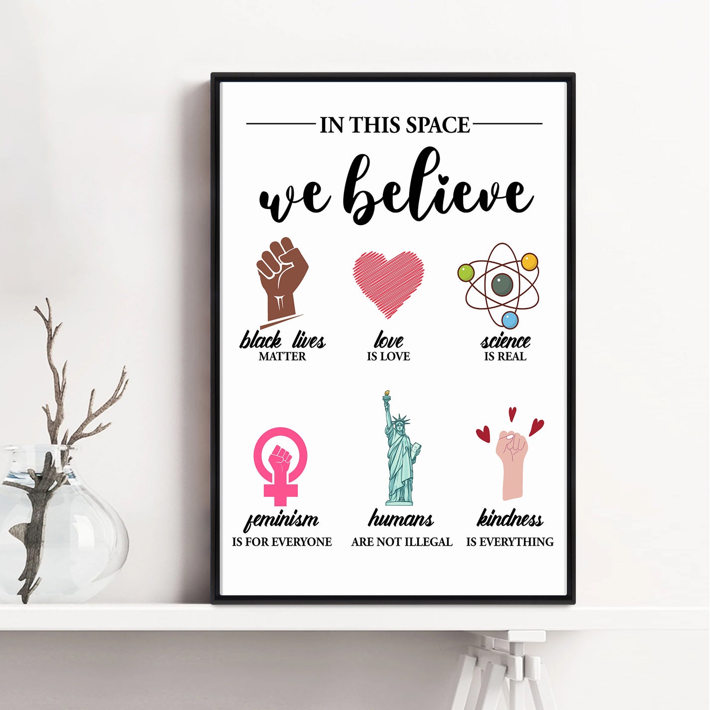 Social Justice Poster & Canvas, In This Place We Believe Equality, Hum