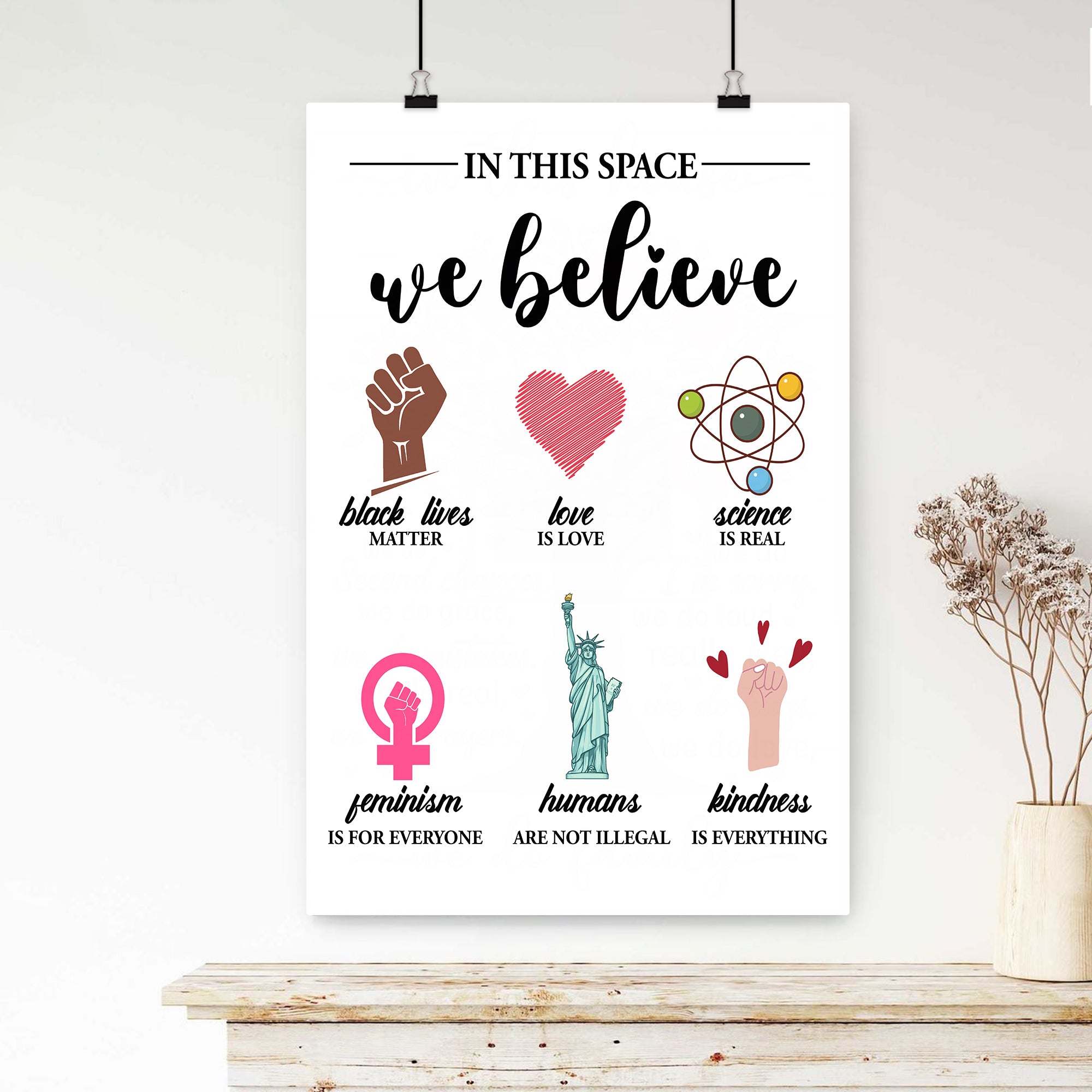Social Justice Poster & Canvas, In This Place We Believe Equality, Hum