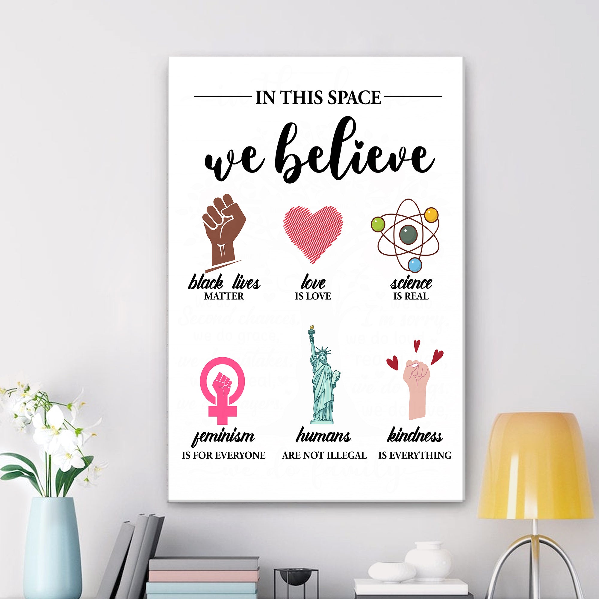 Social Justice Poster & Canvas, In This Place We Believe Equality, Hum