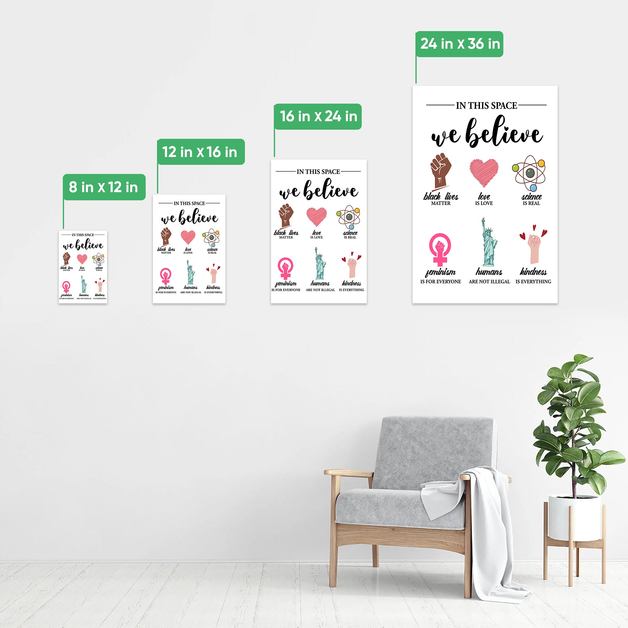 Social Justice Poster & Canvas, In This Place We Believe Equality, Hum