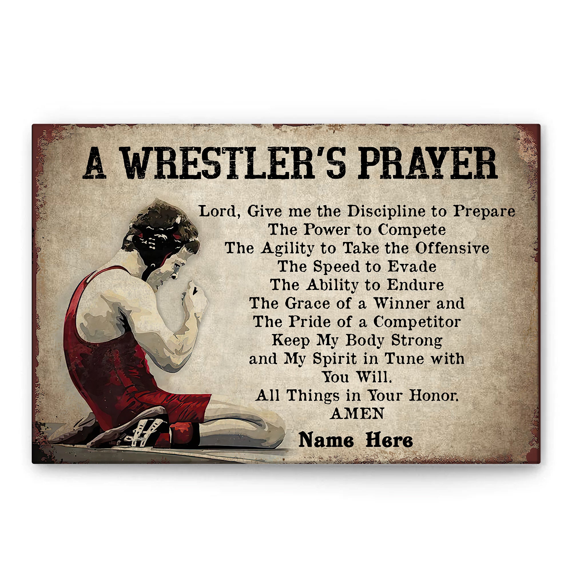 Personalized Wrestling Poster & Canvas, A Wrester's Prayer Wall Art, C