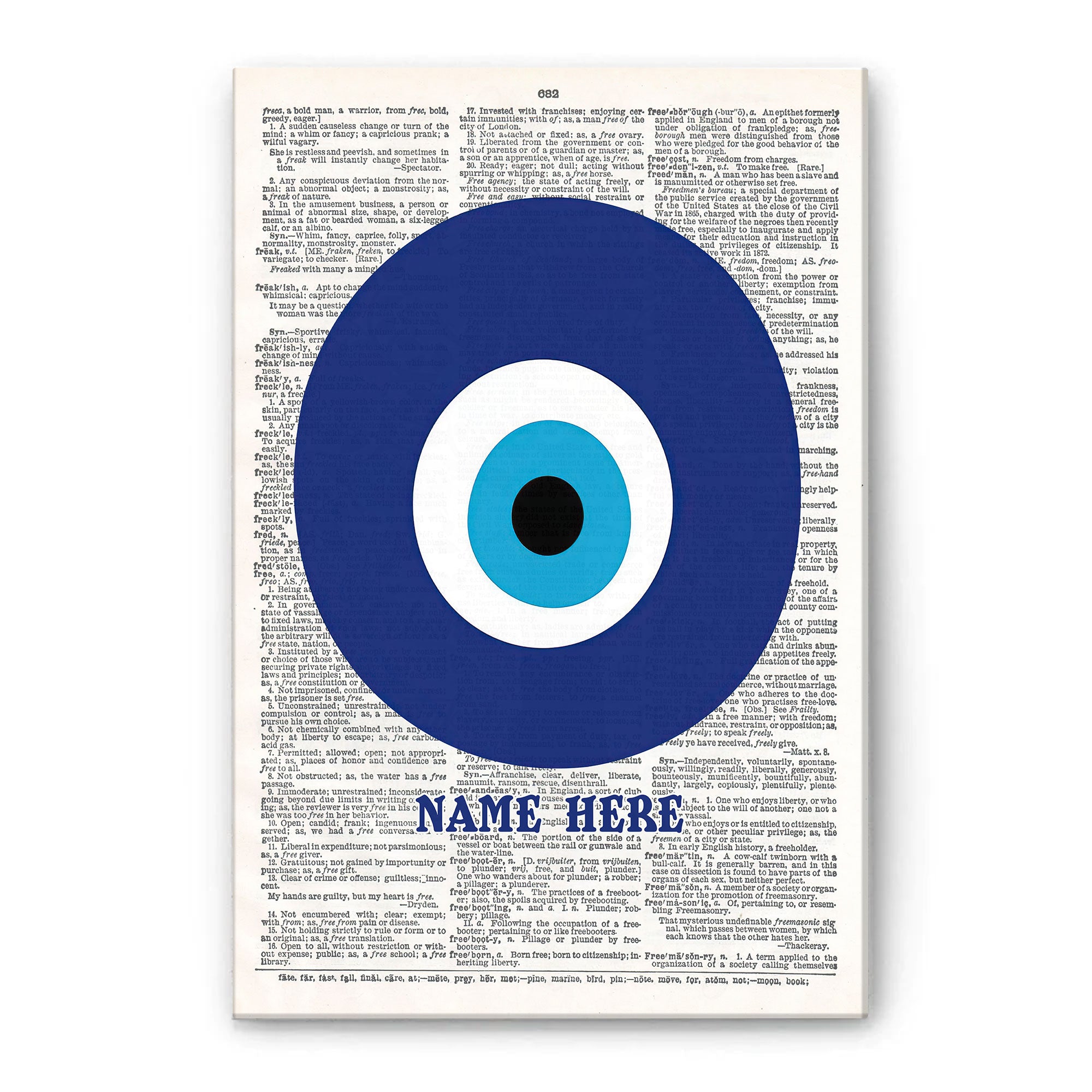 Personalized Evil Eye Poster & Canvas, Blue Evil Eye Dictionary - Paga