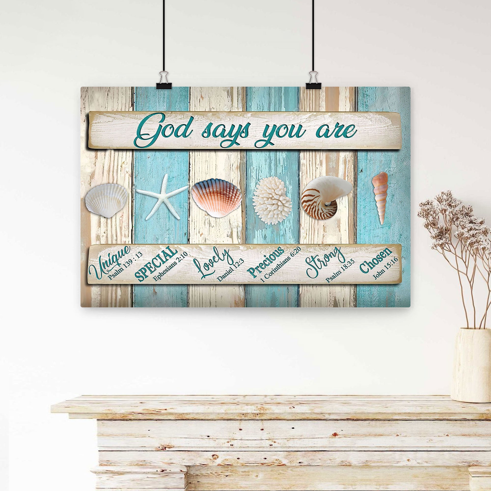 Beach Poster & Canvas, God Says You Are Seashell - Inspirational Quote