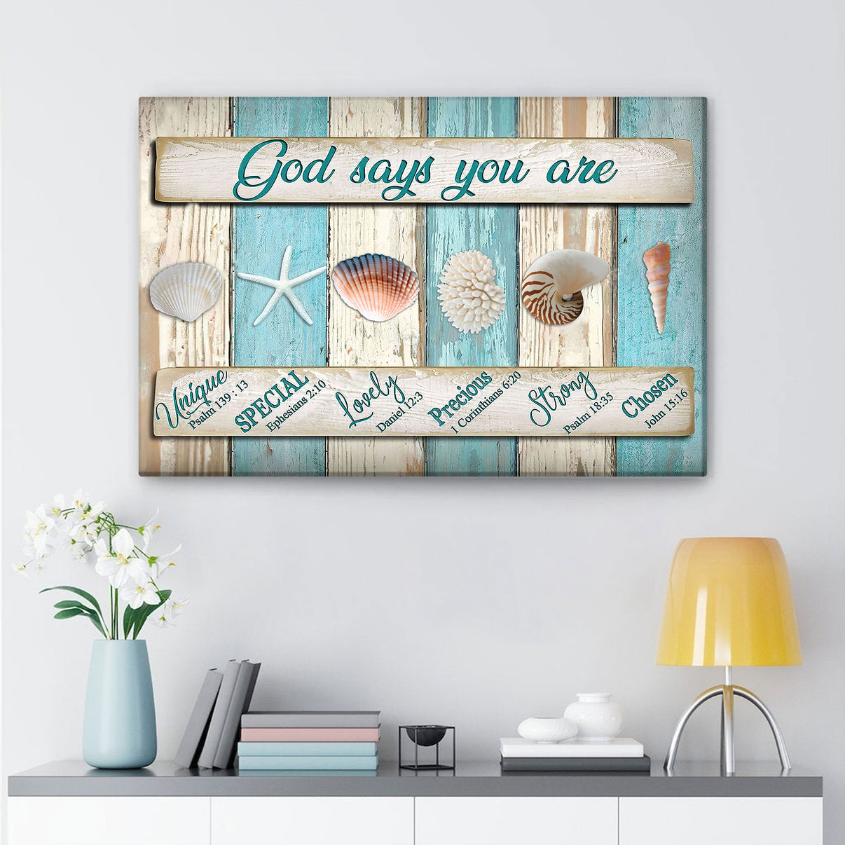 Beach Poster & Canvas, God Says You Are Seashell - Inspirational Quote