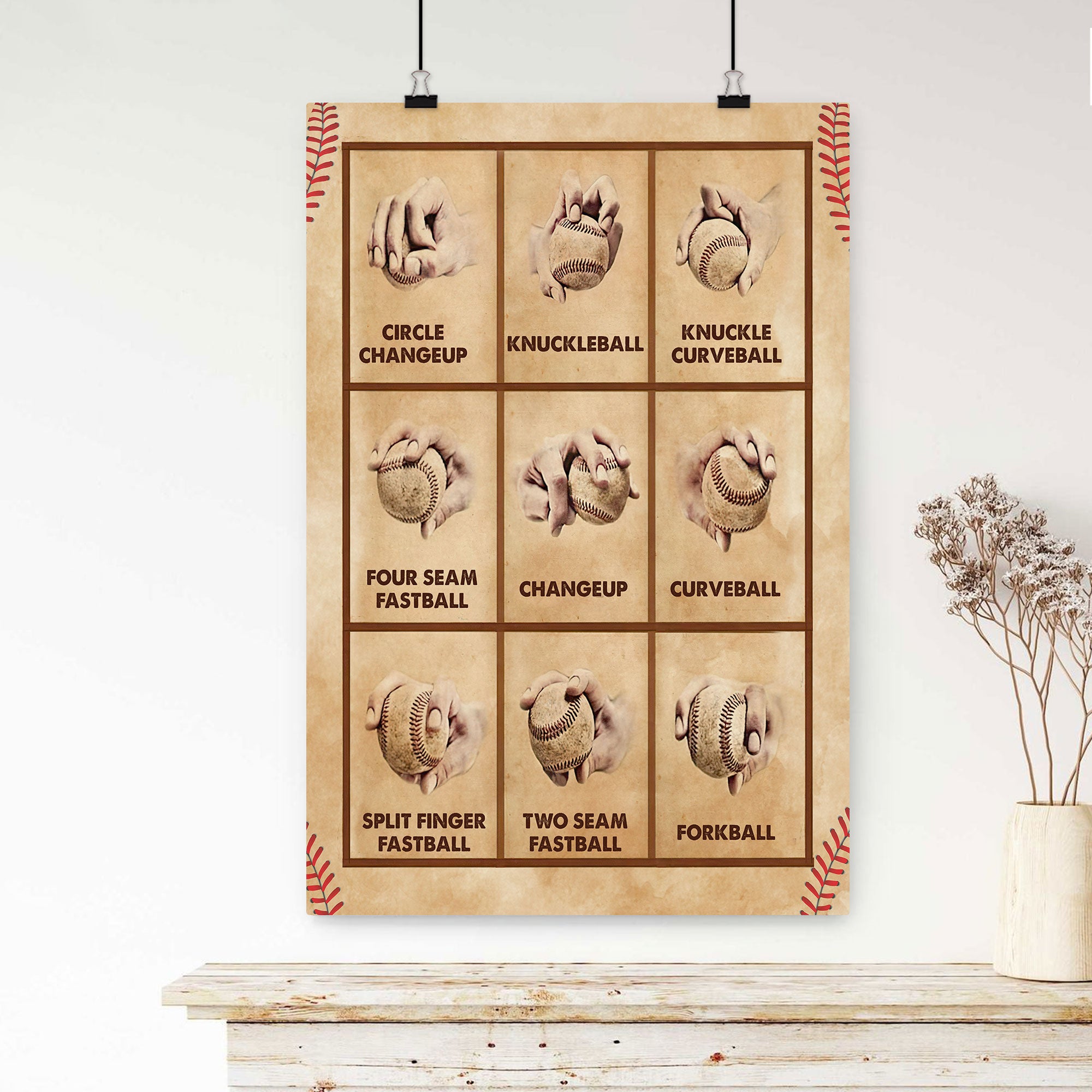 Baseball Poster & Canvas, Pitching Grips Cheat Sheet Wall Art, Home De ...