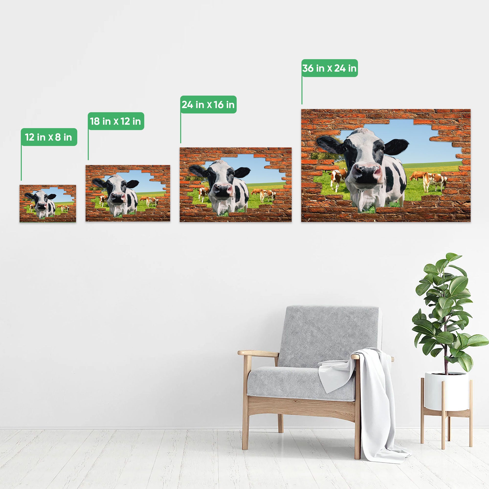 Cow Poster & Canvas, Cow Break Through The Wall - Farm Country Life In
