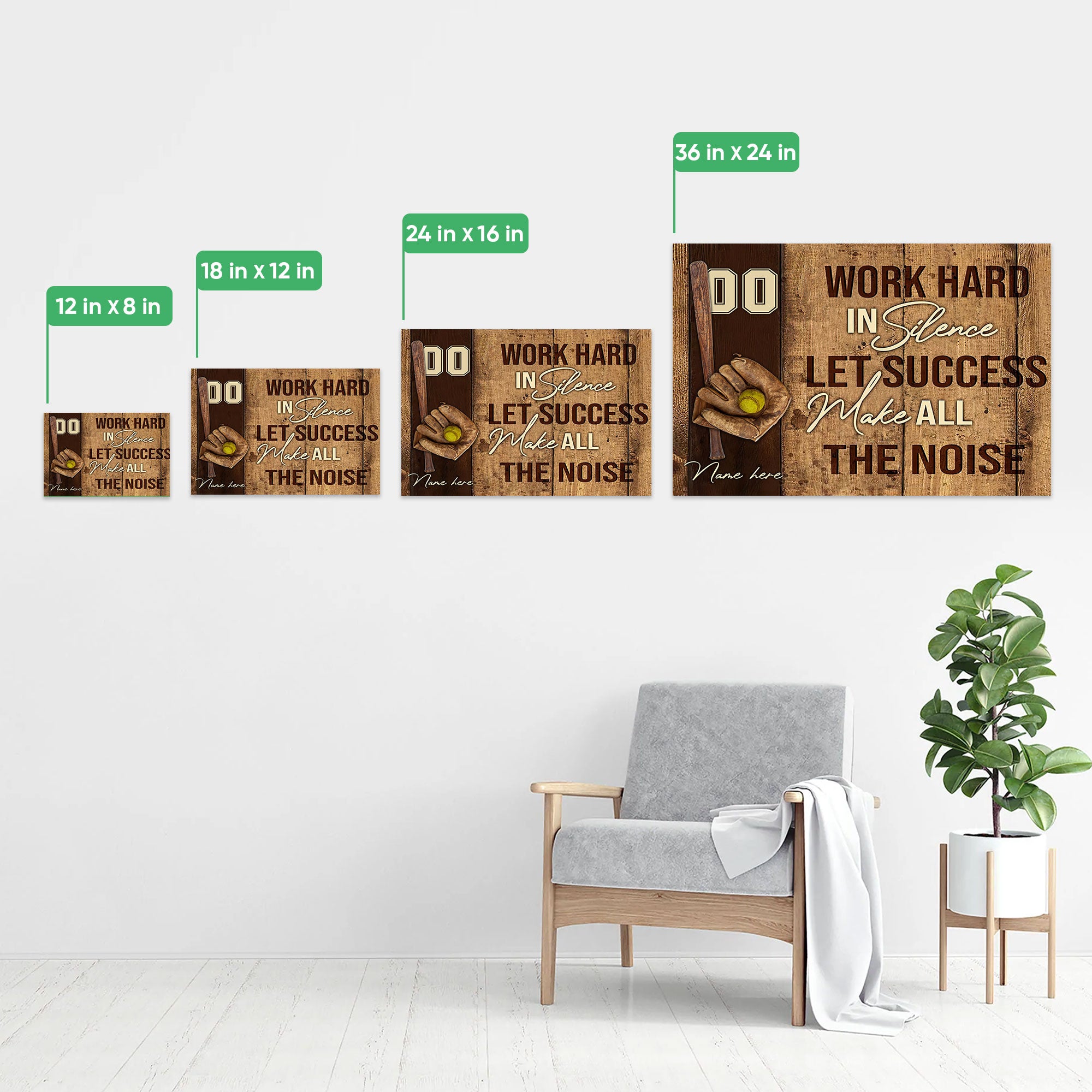 Personalized Softball Poster & Canvas, Work Hard In Silence Sports Mot ...
