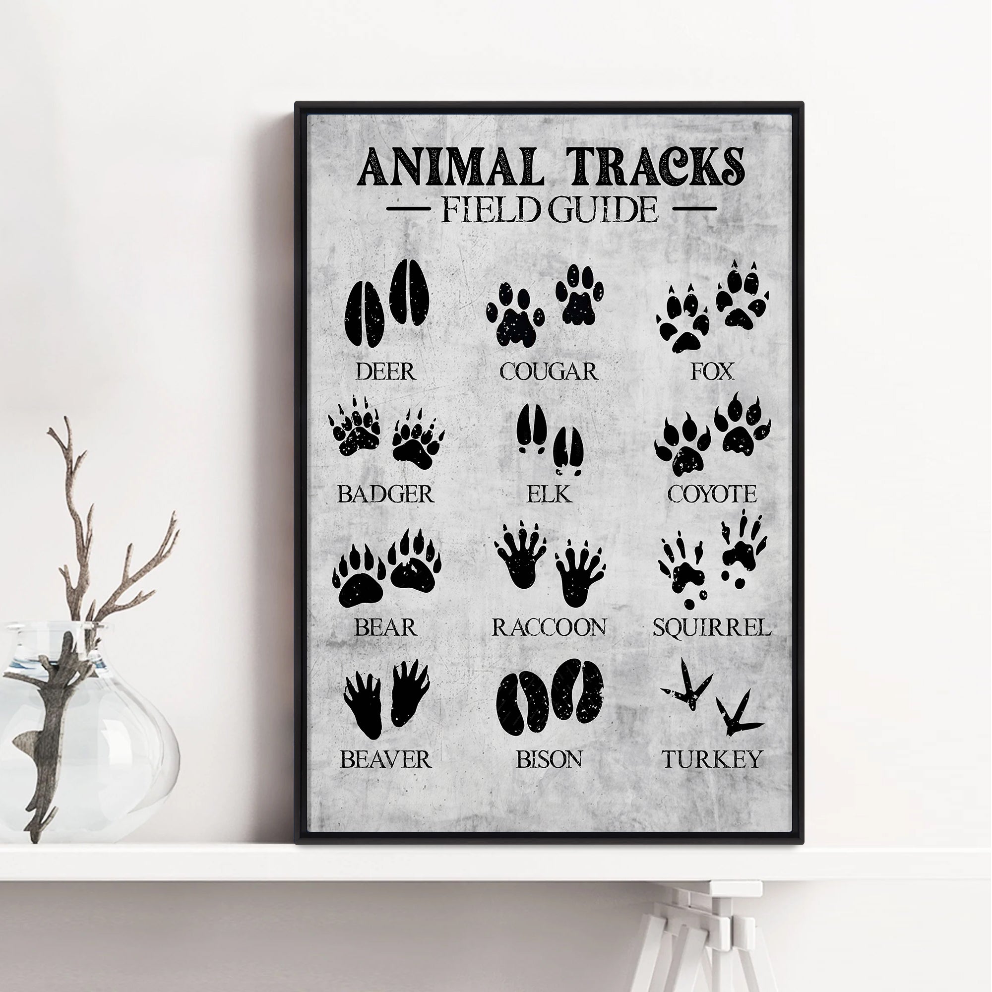 Animal Poster & Canvas, Animal Tracks Field Animal Footprints Wall Art