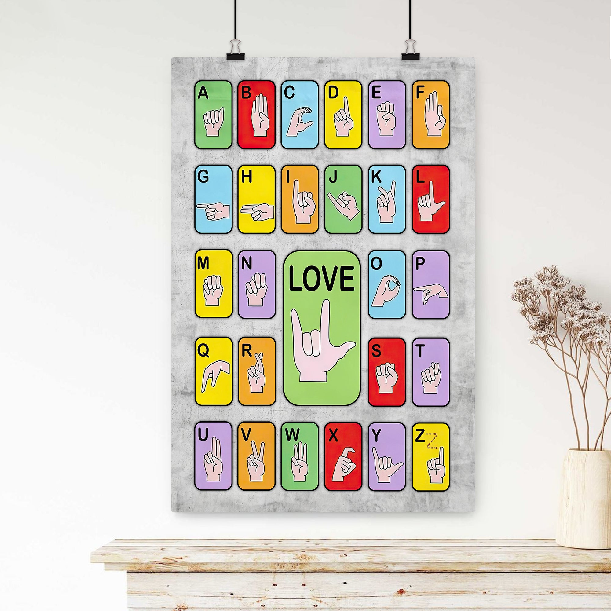 Sign Language Poster & Canvas, American Sign Language ASL Hand Alphabe ...