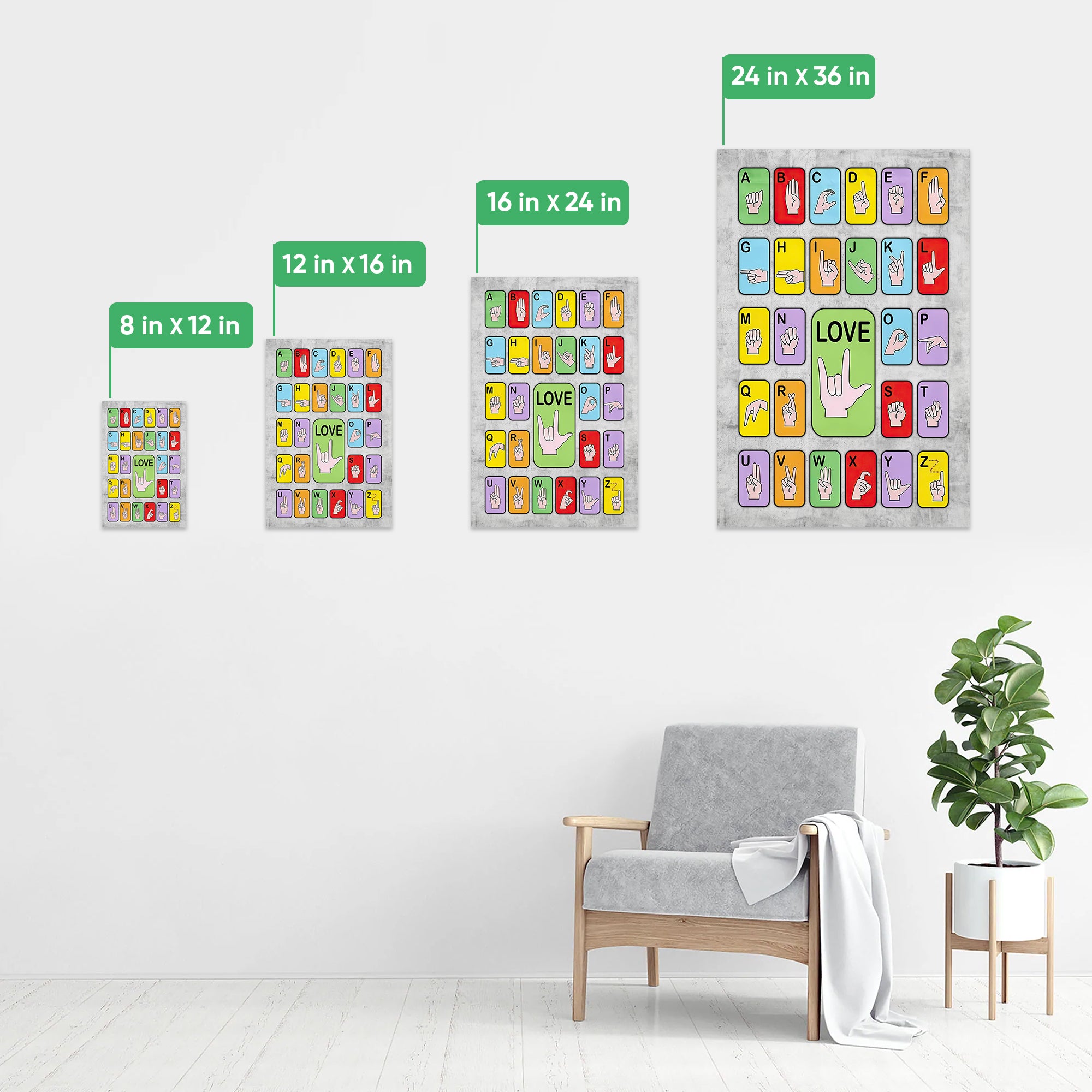 Sign Language Poster & Canvas, American Sign Language ASL Hand Alphabe ...